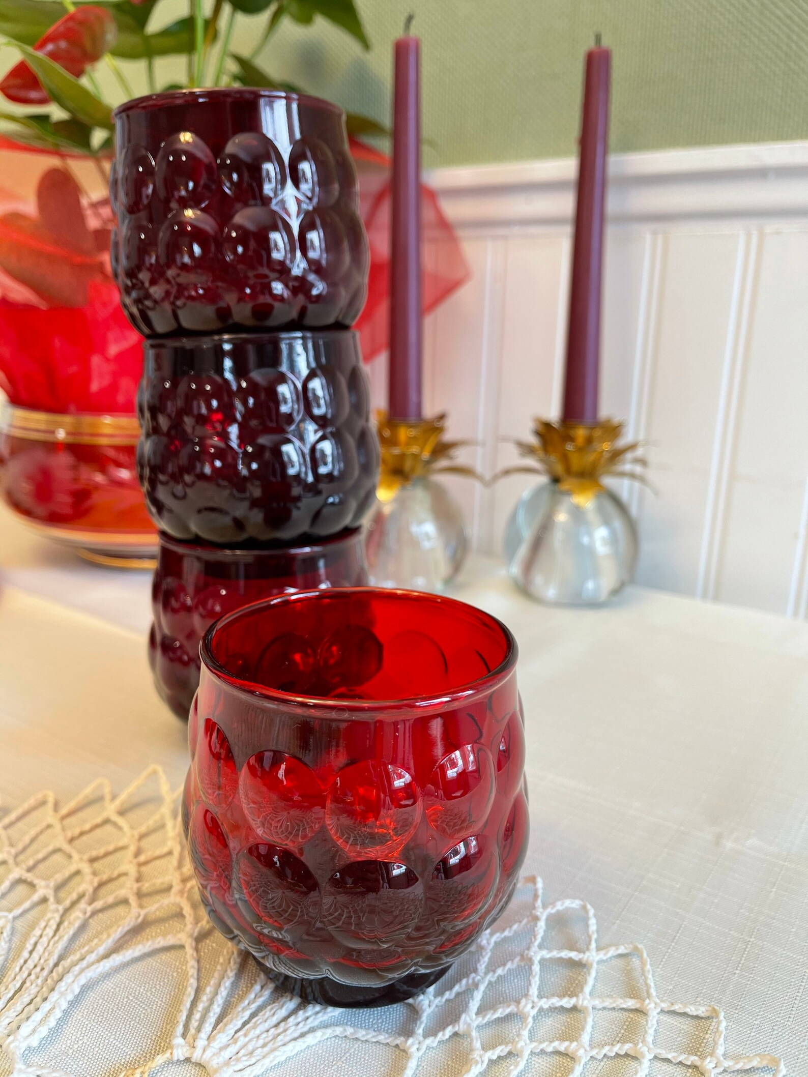 Old Fashioned Bubble Ruby Glasses Anchor Hocking Drinkware | Etsy