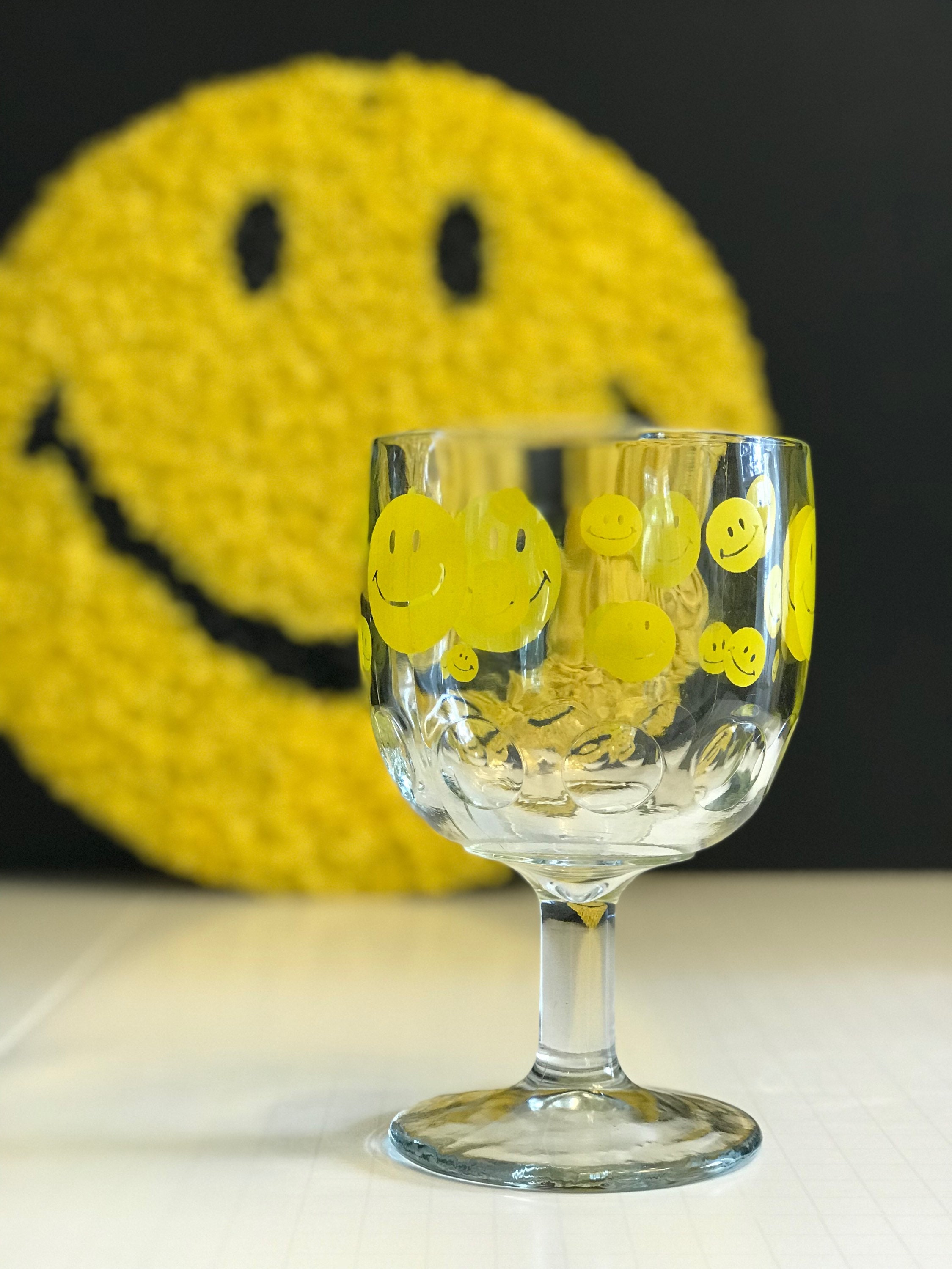 Smiley Face Glass, Vintage smile goblet, Smiley face Yellow, Cheery ...