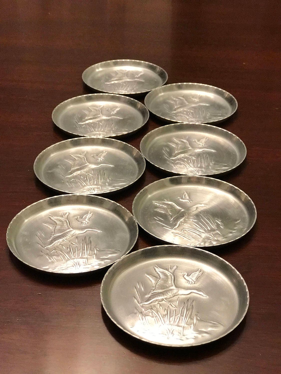MidCentury Bird Coasters ~ set of Eight aluminum Duck coasters ~ office ...