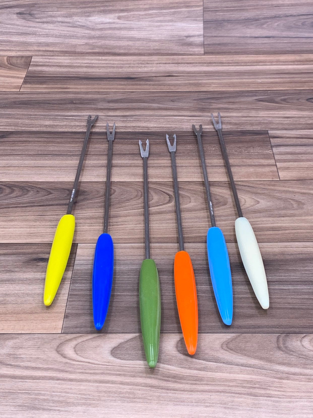 Vintage Fondue Forks, Retro Colored Plastic handles stainless steel ...