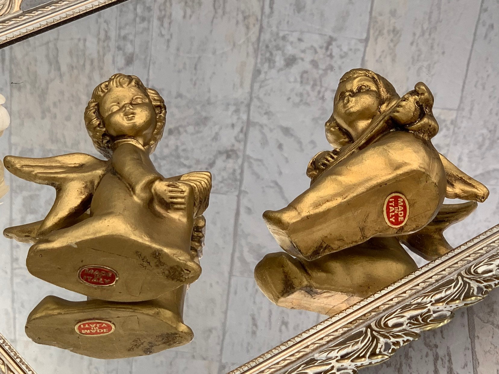 Vintage Gold Cherub figurines, Golden Angel figurines, Hollywood ...