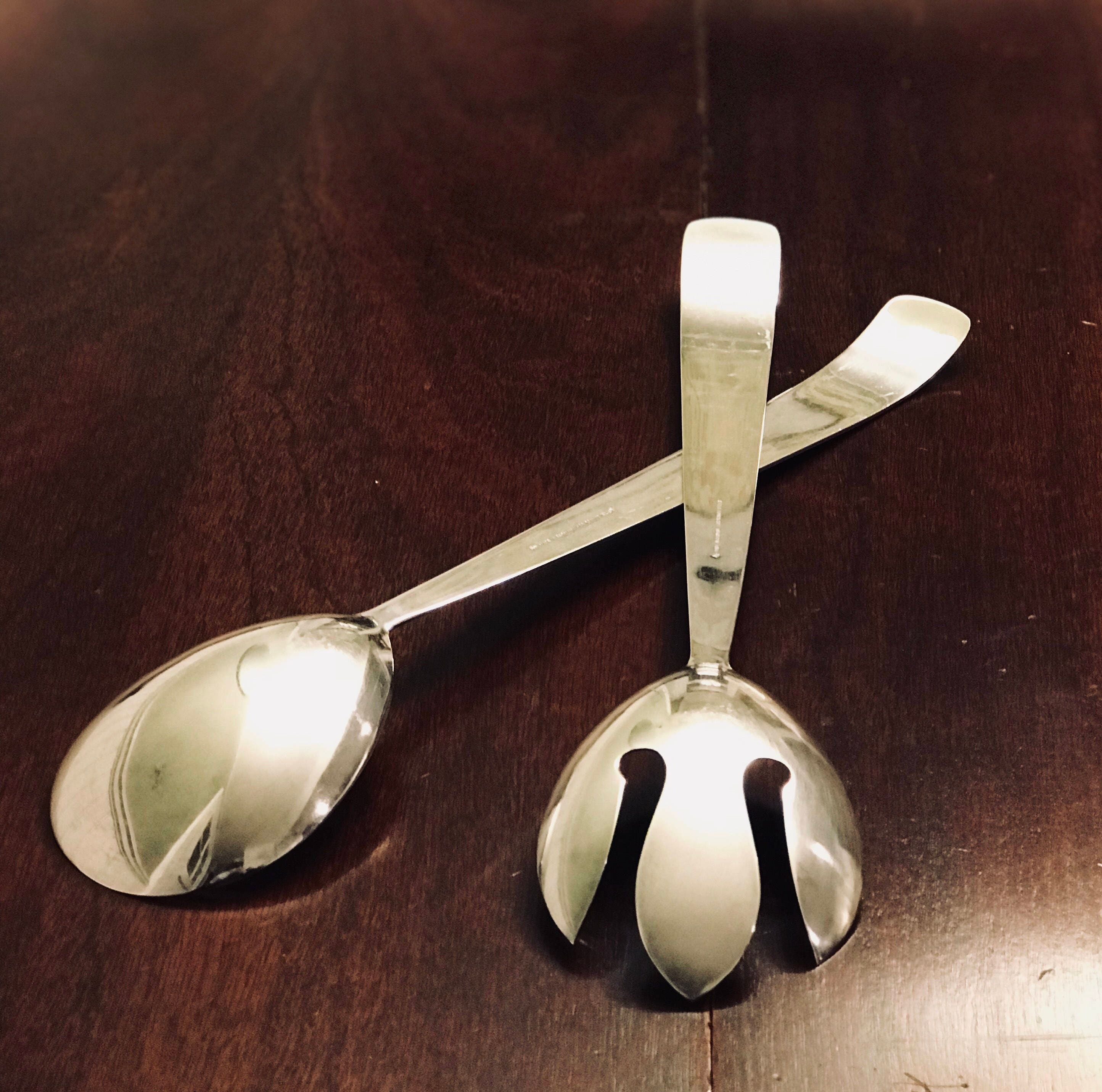Mid Century Serving set in Silver Plate, fork and spoon salad serving ...