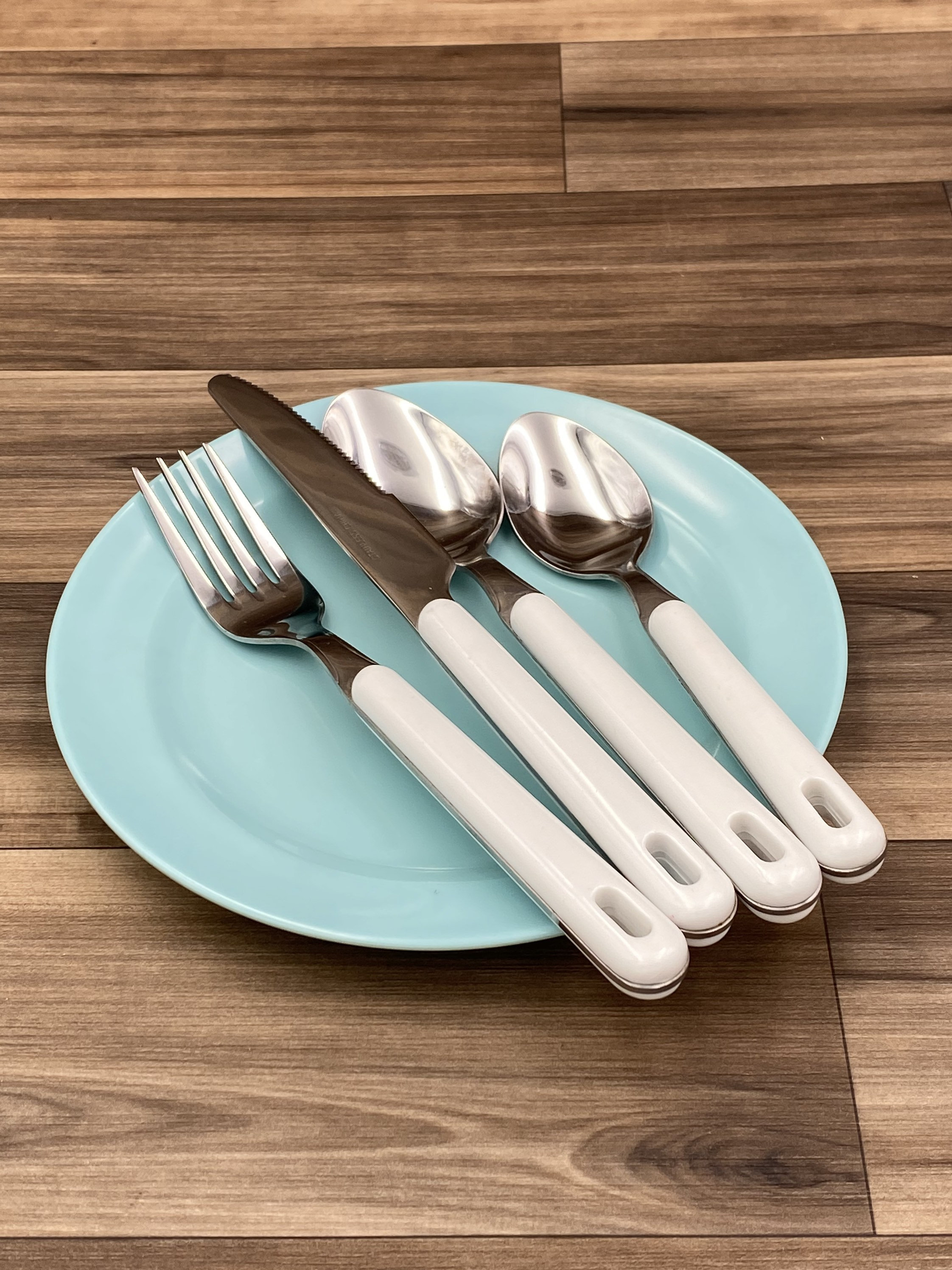 Vintage Flatware set Stainless Steel with White Plastic Handles ...