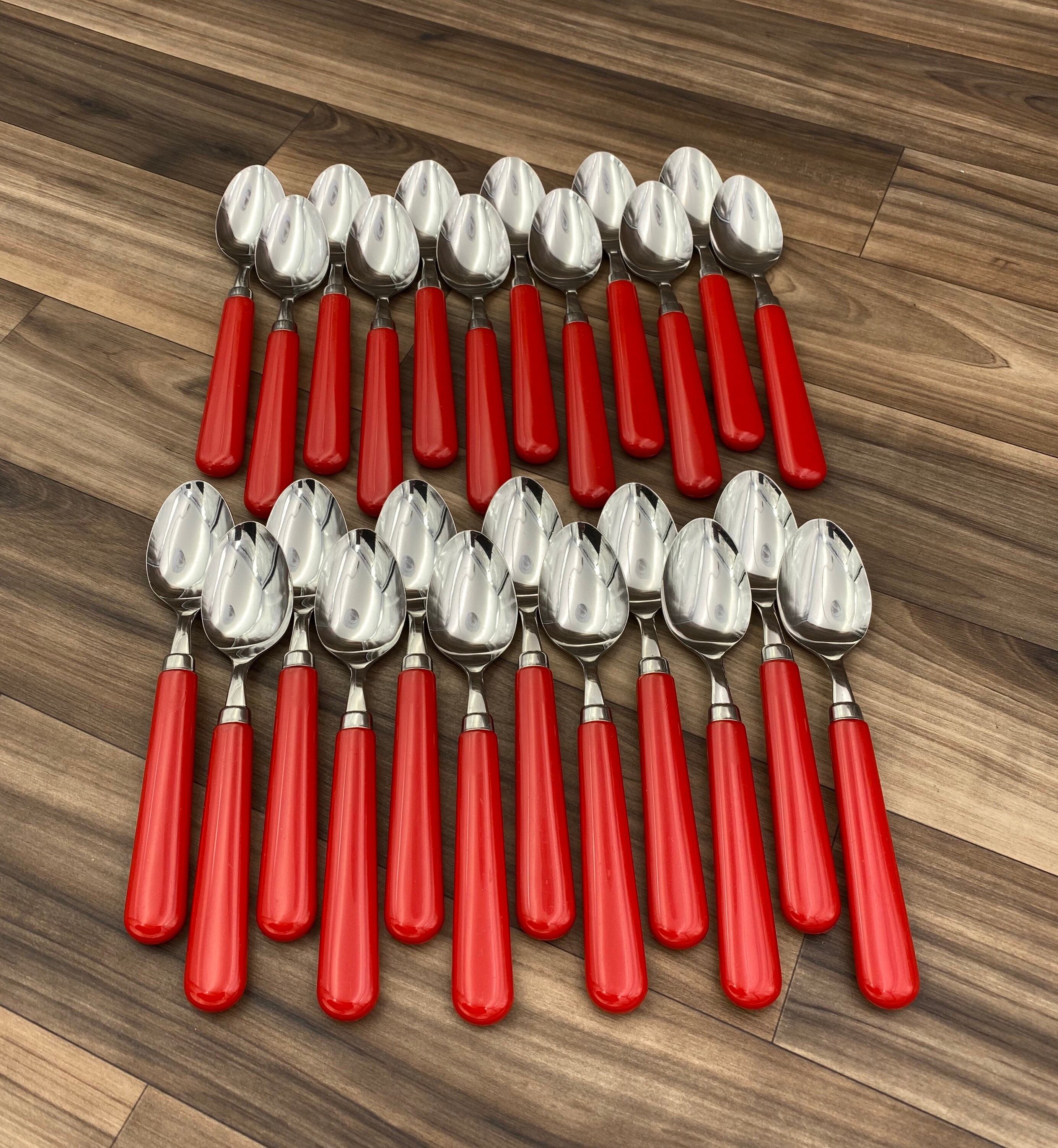 Vintage Flatware Set, Service for 12, Stainless Steel Red Handles ...