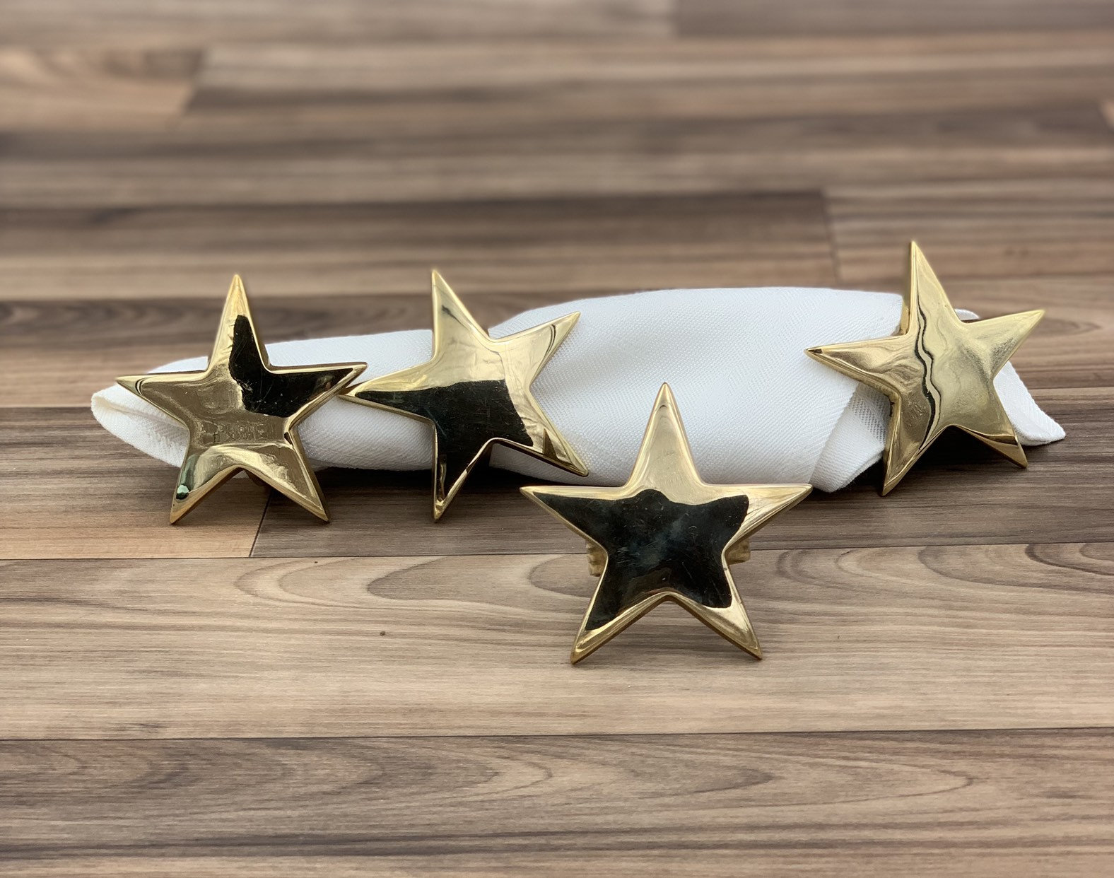 Vintage Solid Brass Star Napkin rings 4 piece set, dinner Napkin rings ...