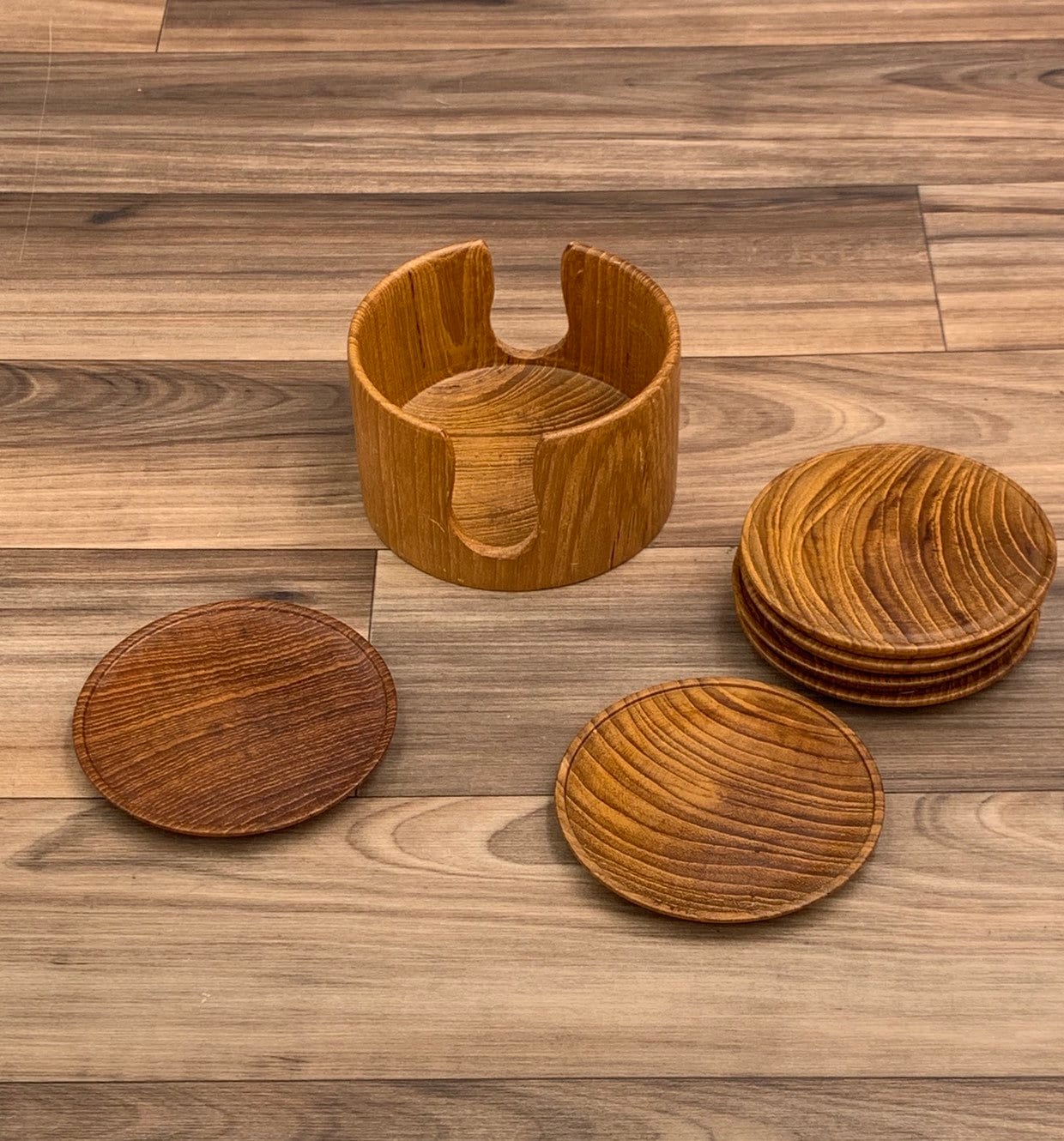 Vintage Teakwood Coasters with caddy Teak coaster set