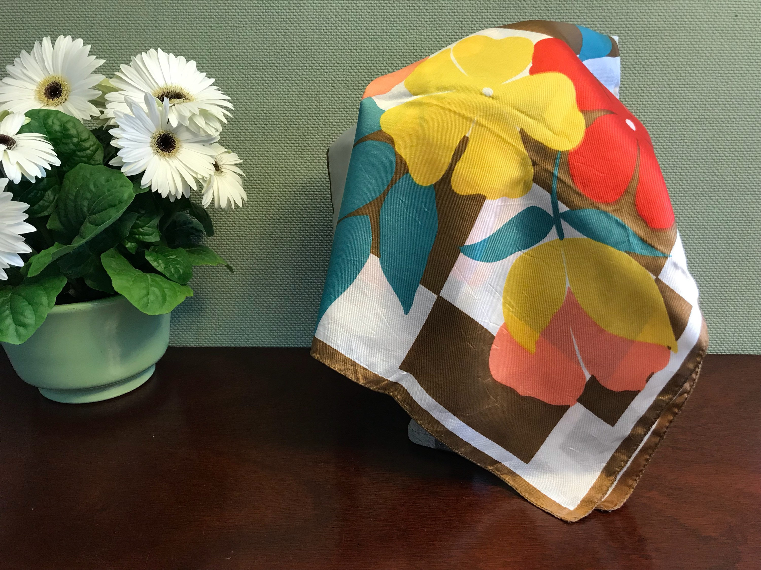 Retro Scarf, Vintage floral Scarf, checked scarf, unique square Scarf ...