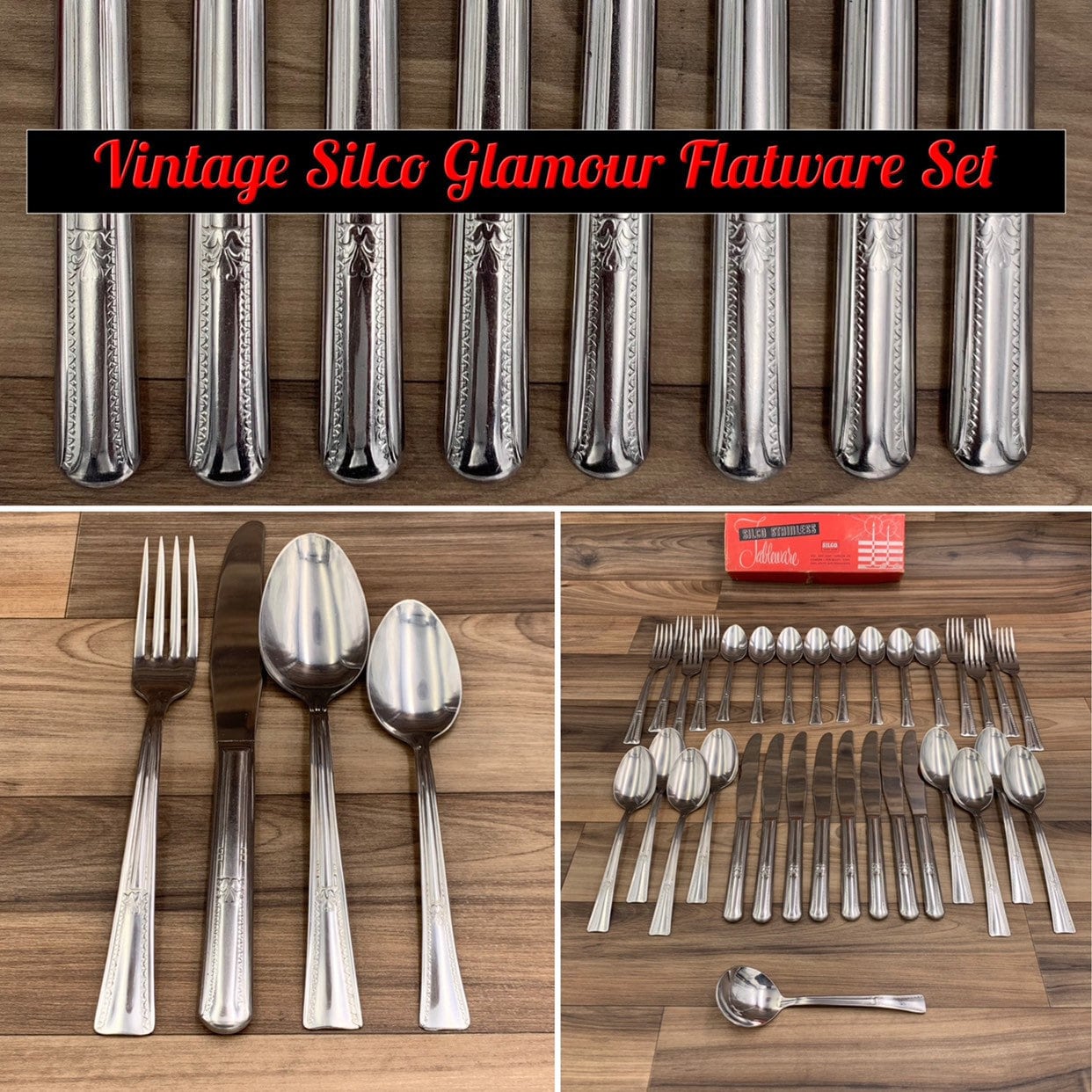Vintage Stainless Flatware set, Service for 8 Silco Glamour Silverware ...