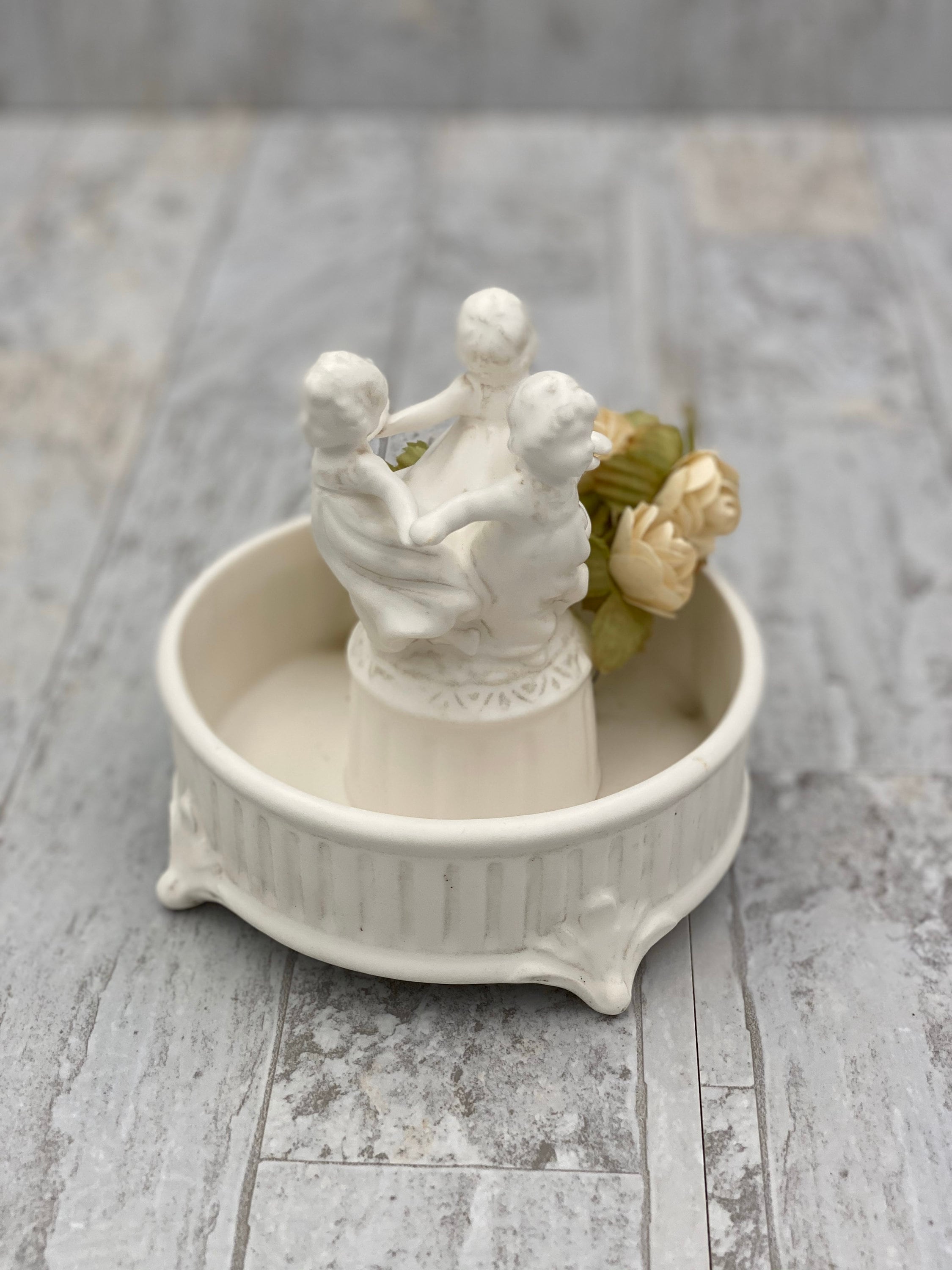 Vintage Table Centerpiece, Ceramic Round vase, shabby chic, gift for her