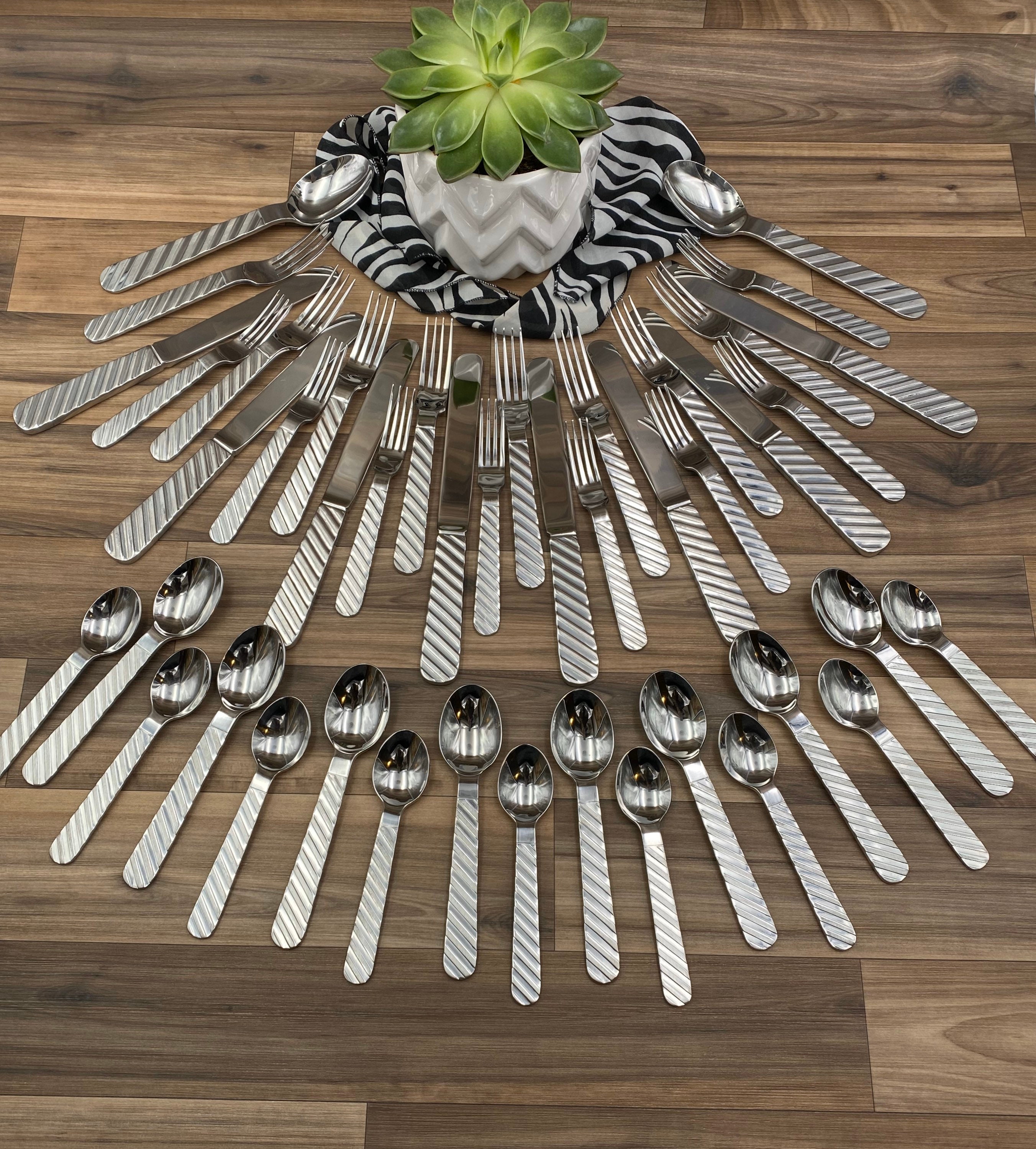 MCM Flatware Set, Striped ZEBRA Silverware Set Vintage Crown Stanley ...