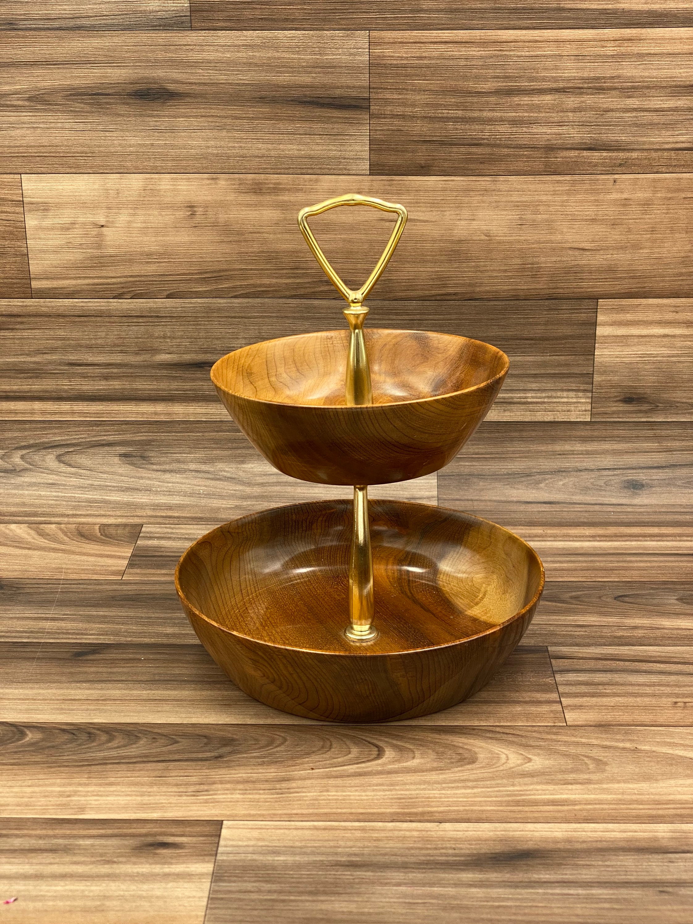 Rare Myrtle wood 2 tier tidbit Serving Bowl trays with handle ...
