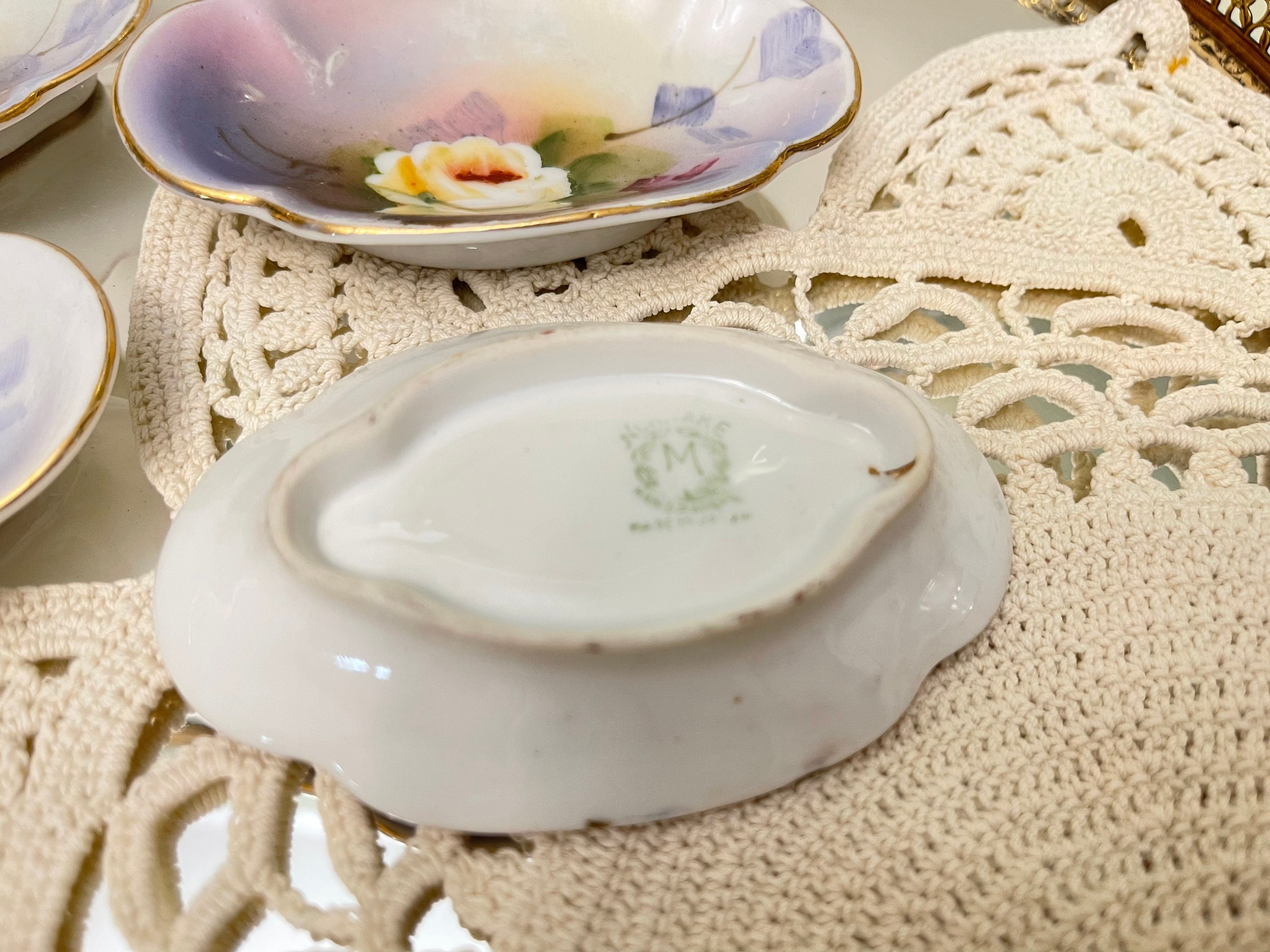 Handpainted Butter Pats, Butter chips salt dips, Roses on porcelain and ...