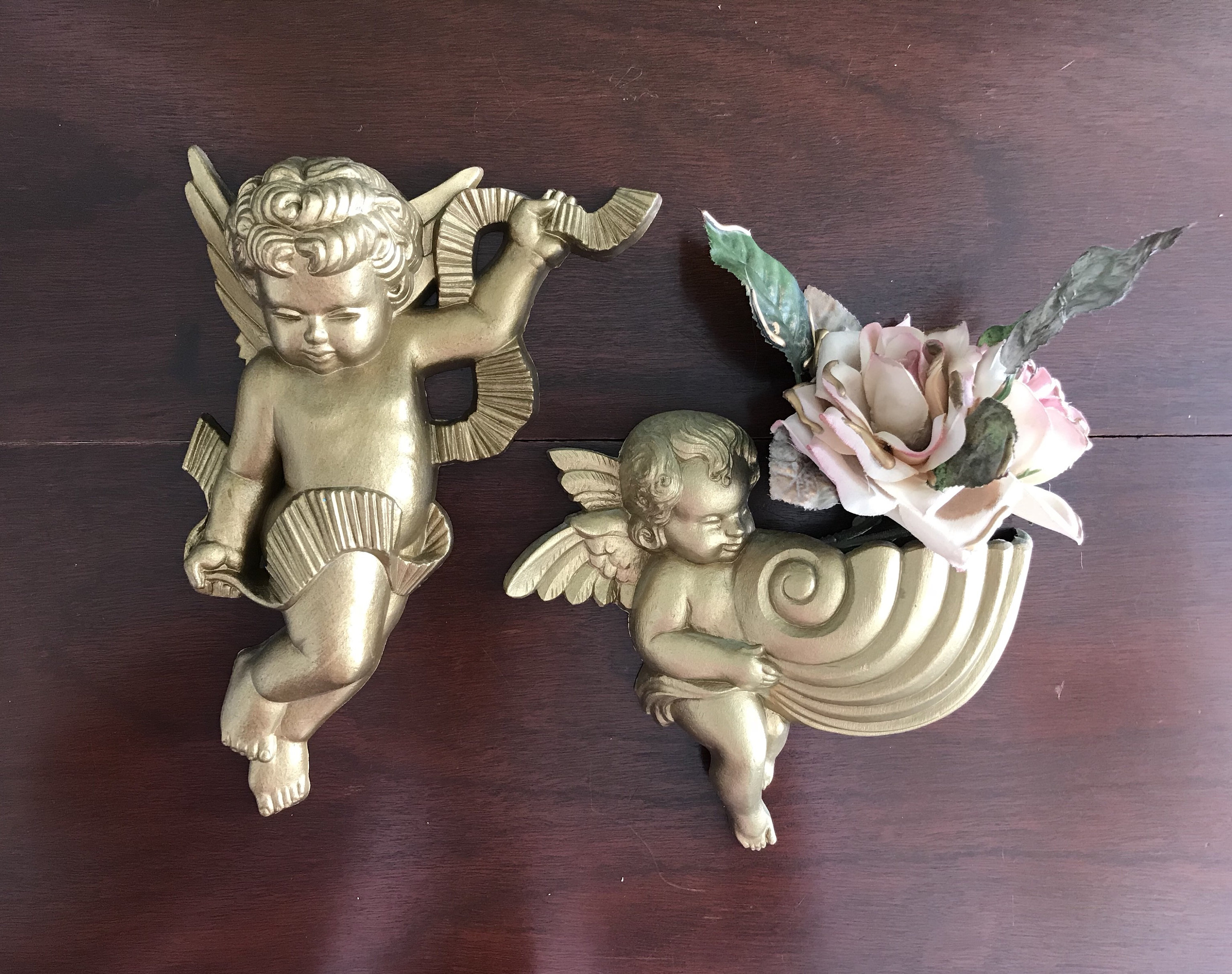 Vintage Gold Cherubs, Golden Angels, Angels wall plaques, Gold Angel ...