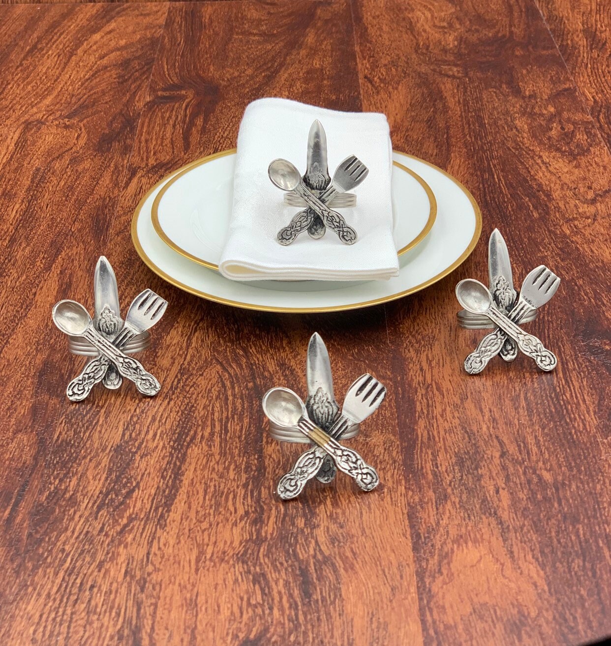 Vintage Napkin Rings 4 piece set cottage chic Flatware Figural Napkin ...