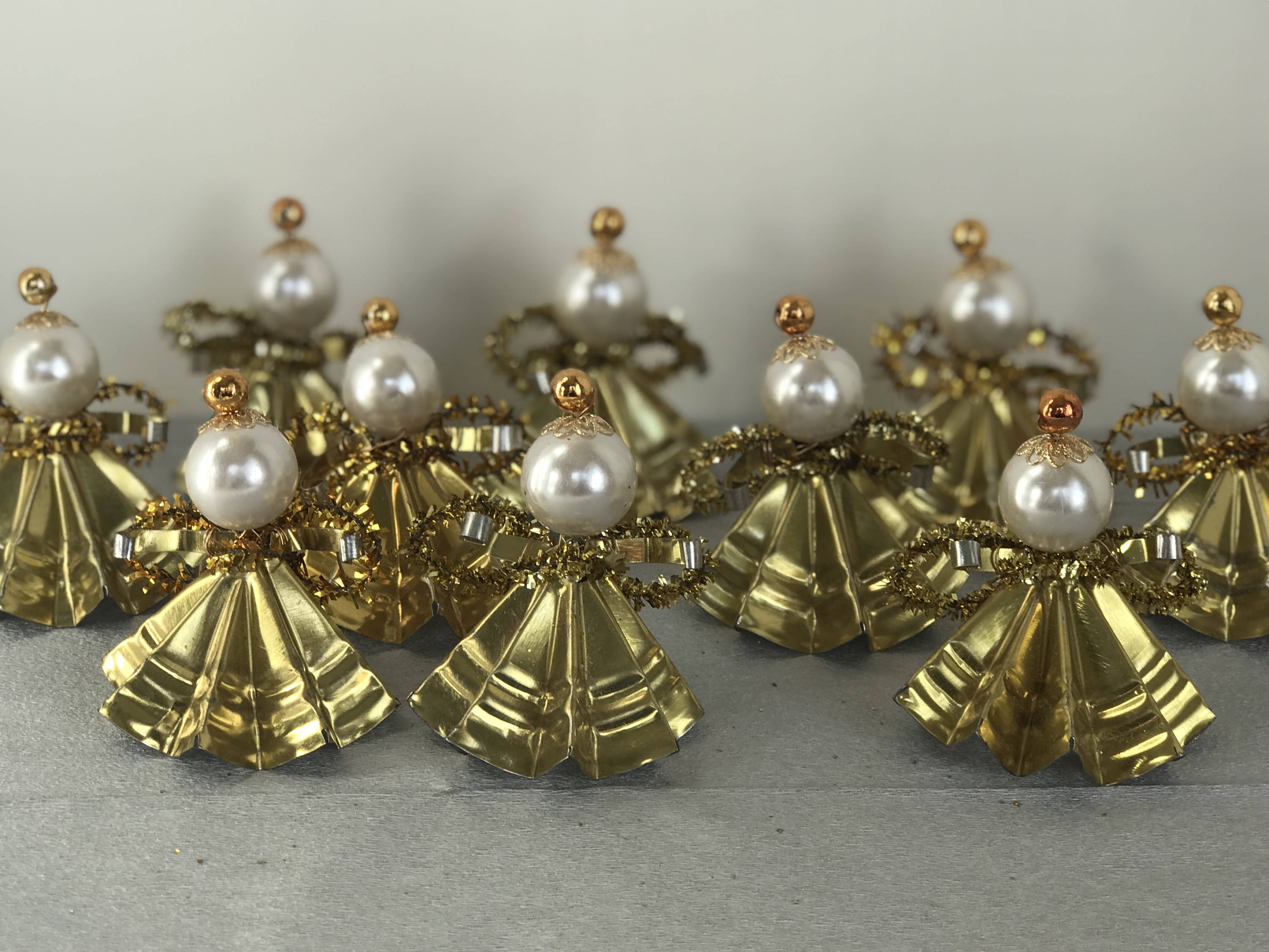 Vintage Handmade Angel Ornaments, Tin tinsel and bead Angels, Choir of ...