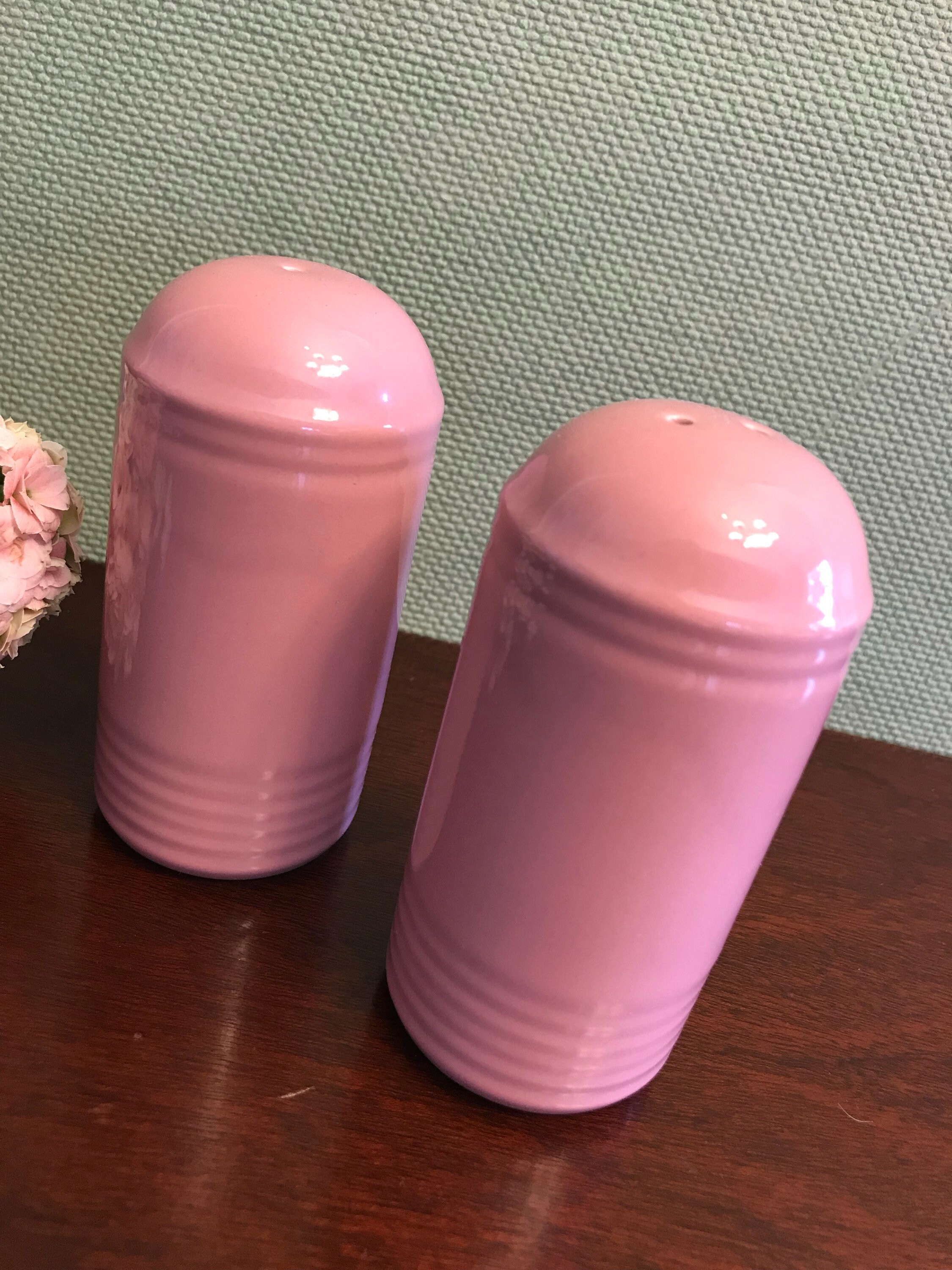 Salt and Pepper set, Vintage Stoneware salt and pepper shakers, Dusty ...