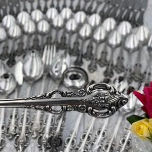 Vintage Stainless Flatware Set, Large Service for 12 Rose Pattern ...