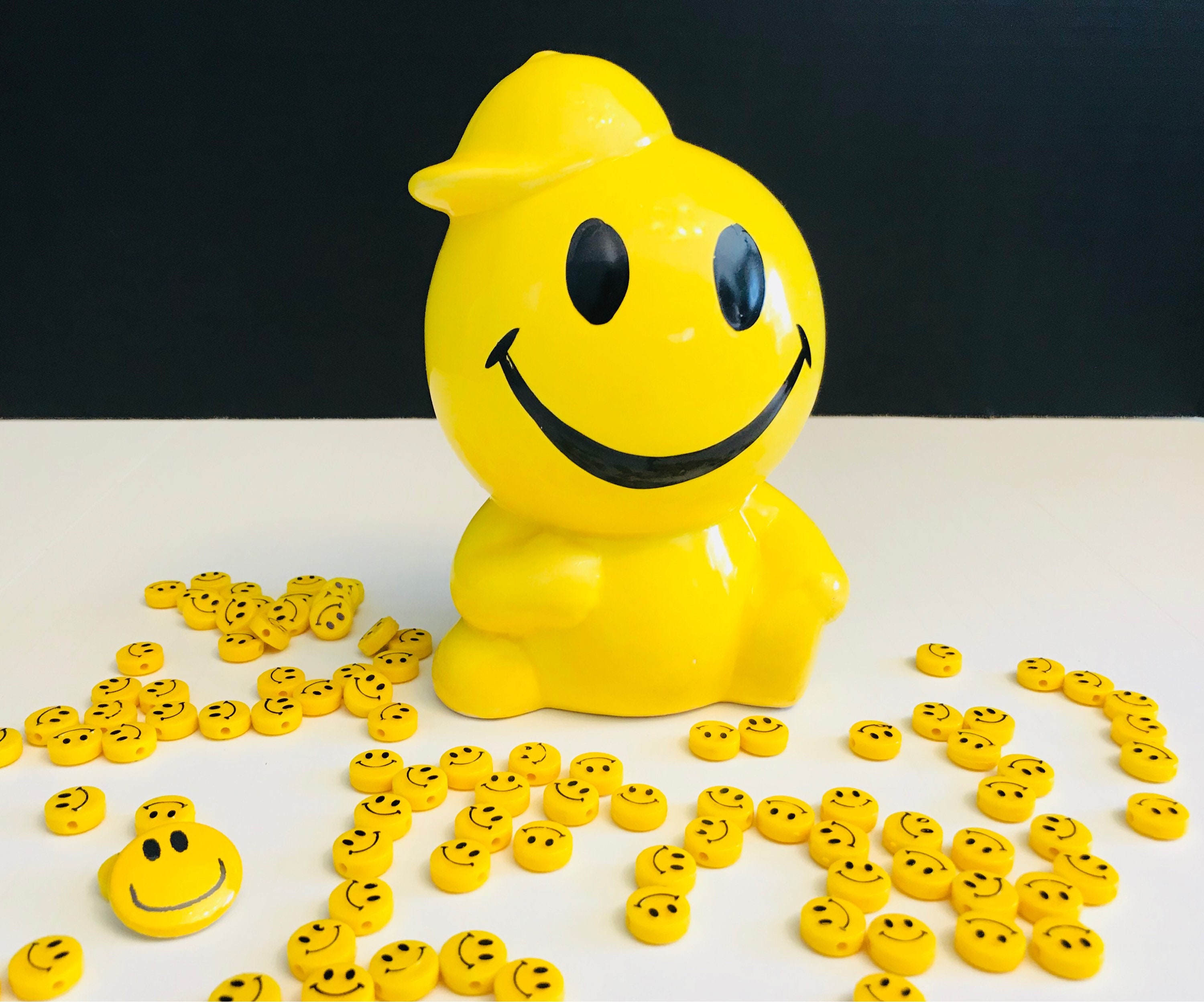 Smiley Face Bank with Baseball Cap, Vintage smiley face coin bank ...