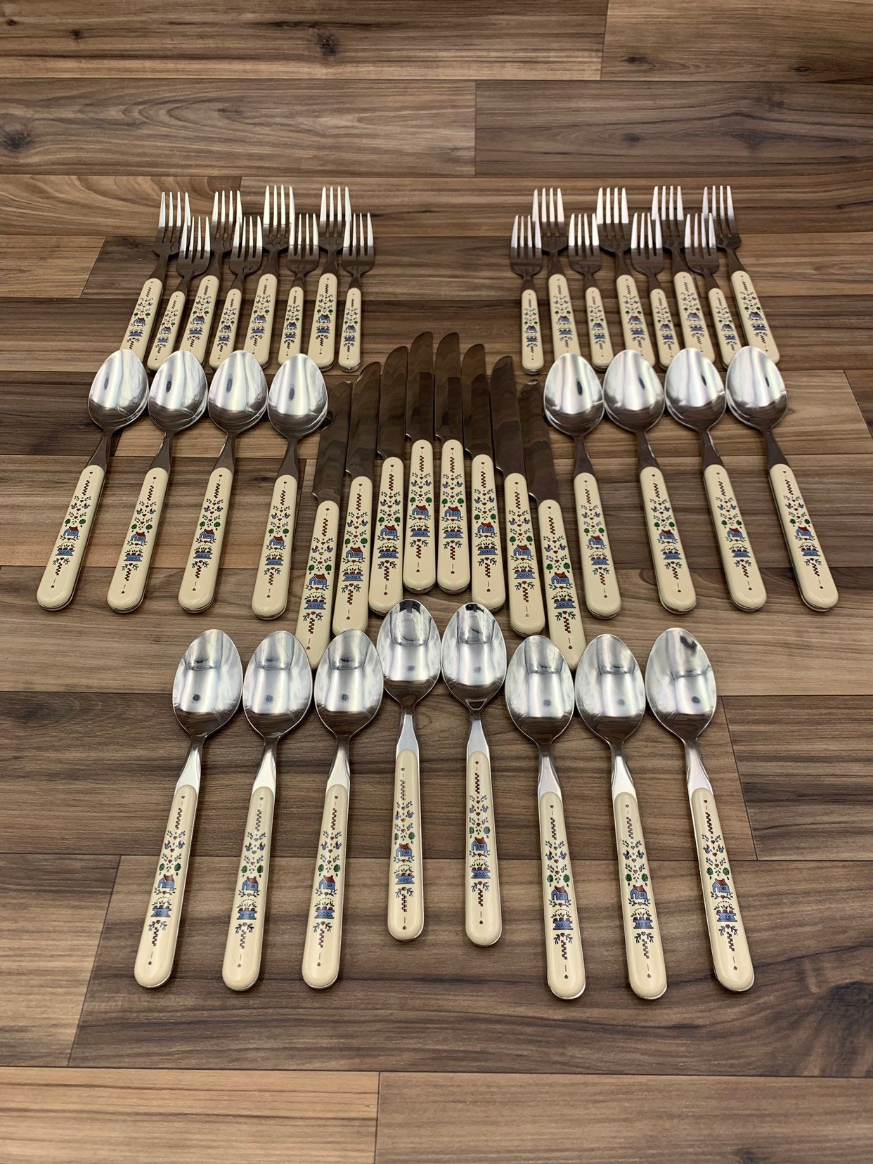 Folk Art Flatware set Stainless Steel with Plastic Handles, Country ...