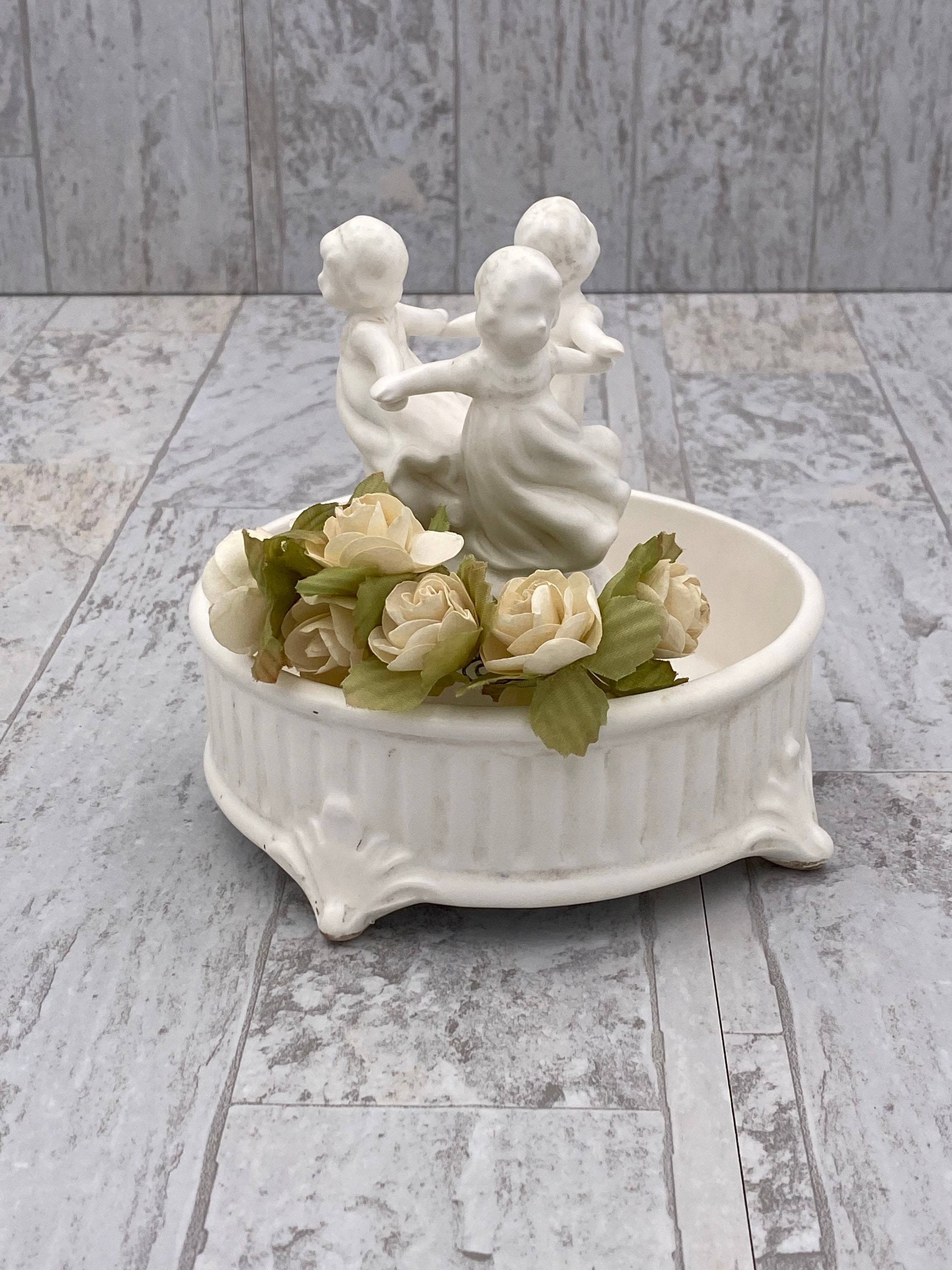 Vintage Table Centerpiece, Ceramic Round vase, shabby chic, gift for her