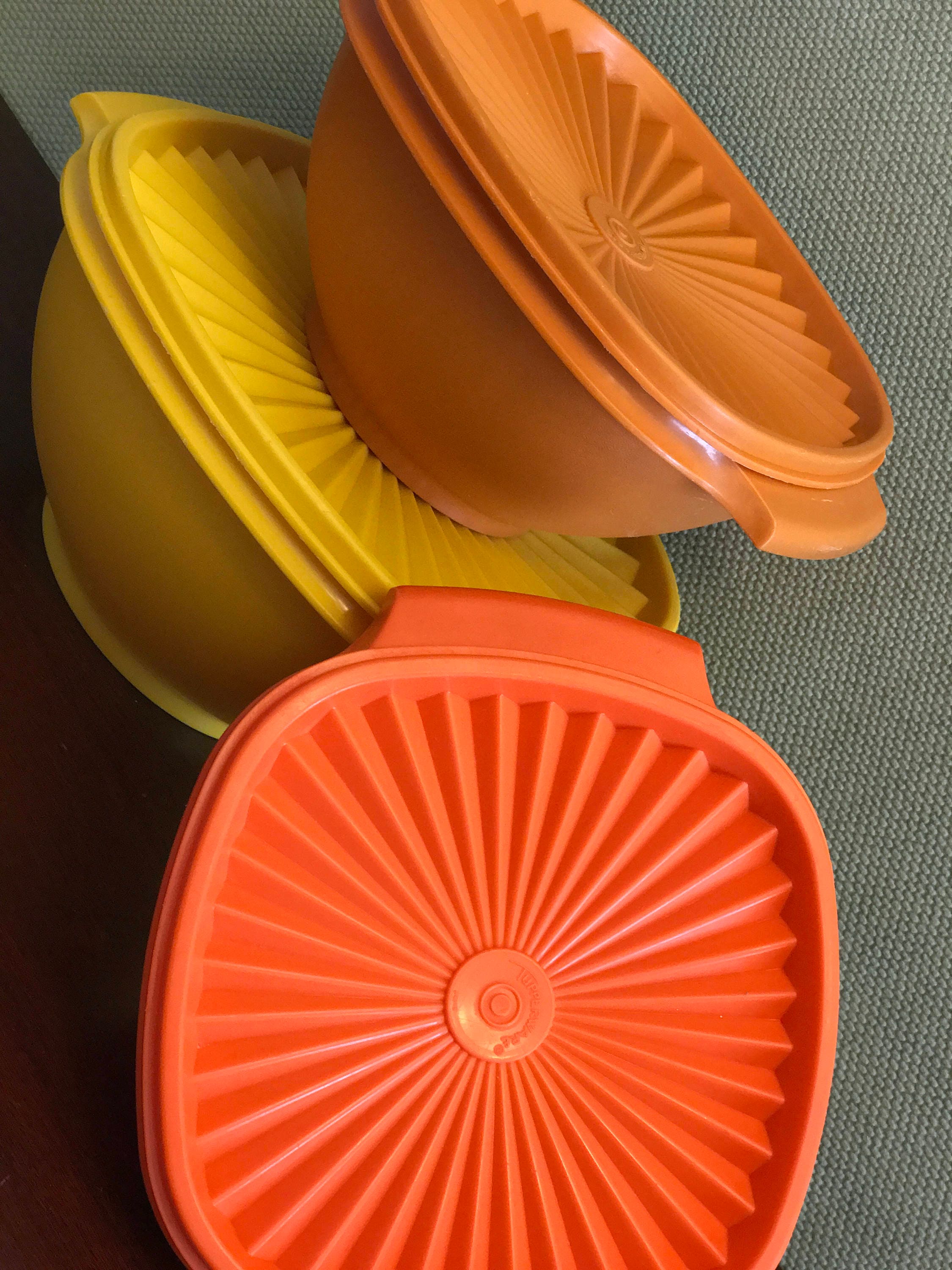 Vintage Tupperware Harvest Servalier Containers, Orange and Yellow ... Vintage Tupperware Harvest Servalier Containers, Orange and Yellow ...