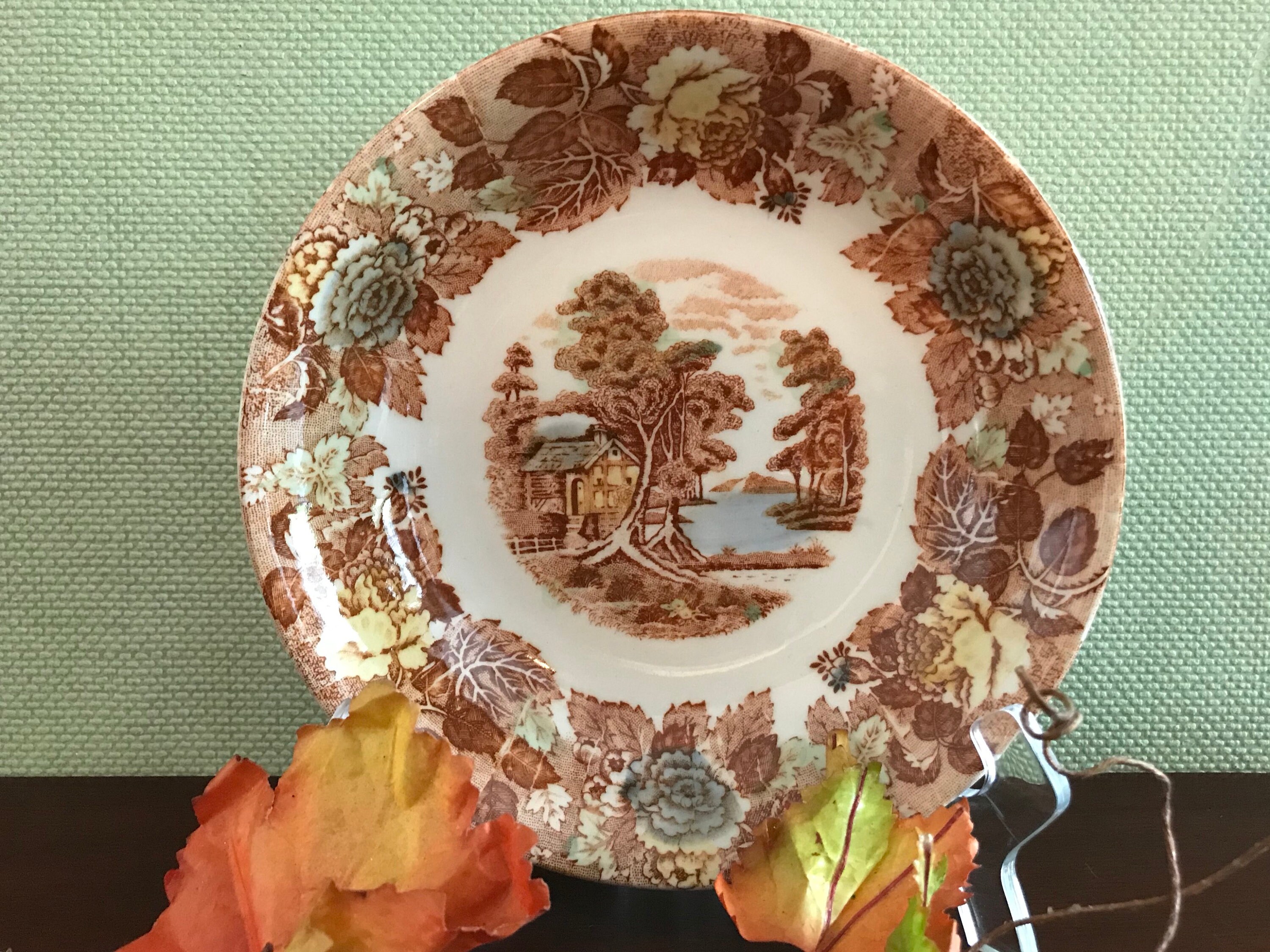 Vintage Transferware Coupe Soup bowls, Nasco Mountain woodland China, 4 ...