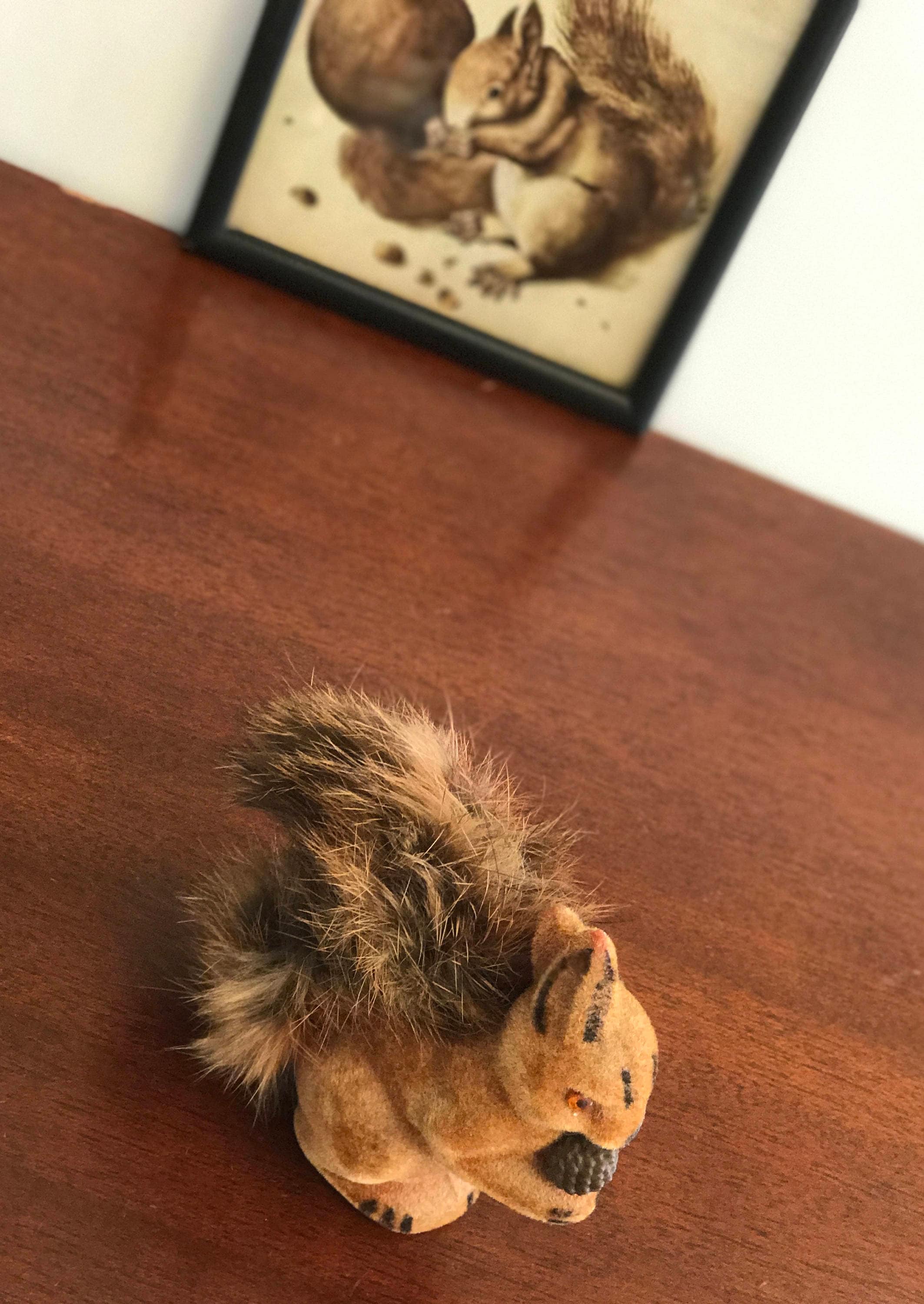 Vintage Flocked Squirrel Figurine, collectible Squirrel with Fur tail ...