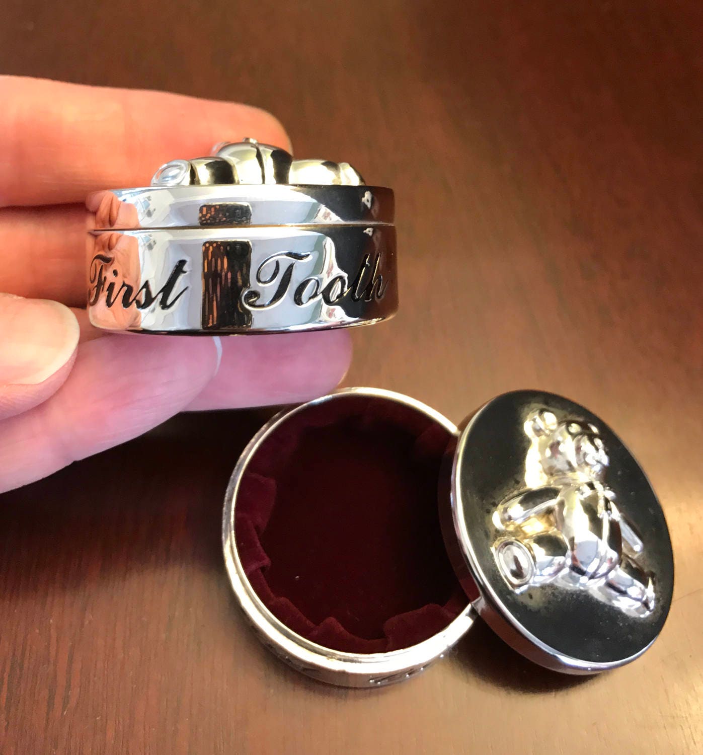 Baby First Keepsake Boxes, First Tooth First Curl, Silver Plated Velvet ...