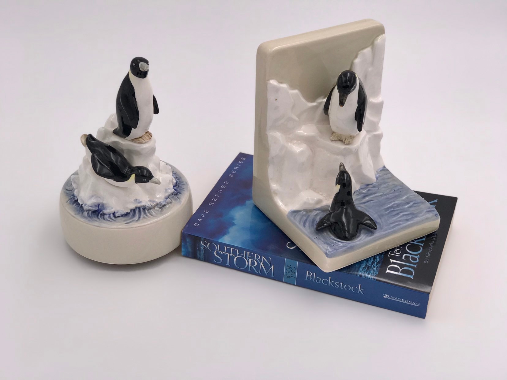 Vintage Penguin Music Box and Bookend, Otagiri Collectible porcelain ...