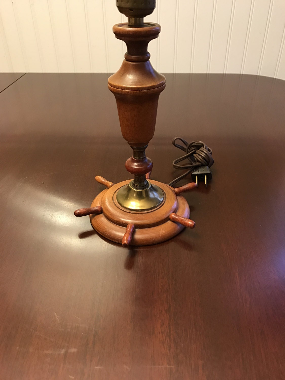 Vintage Ships Wheel wooden lamp Nautical design, unique table desk lamp