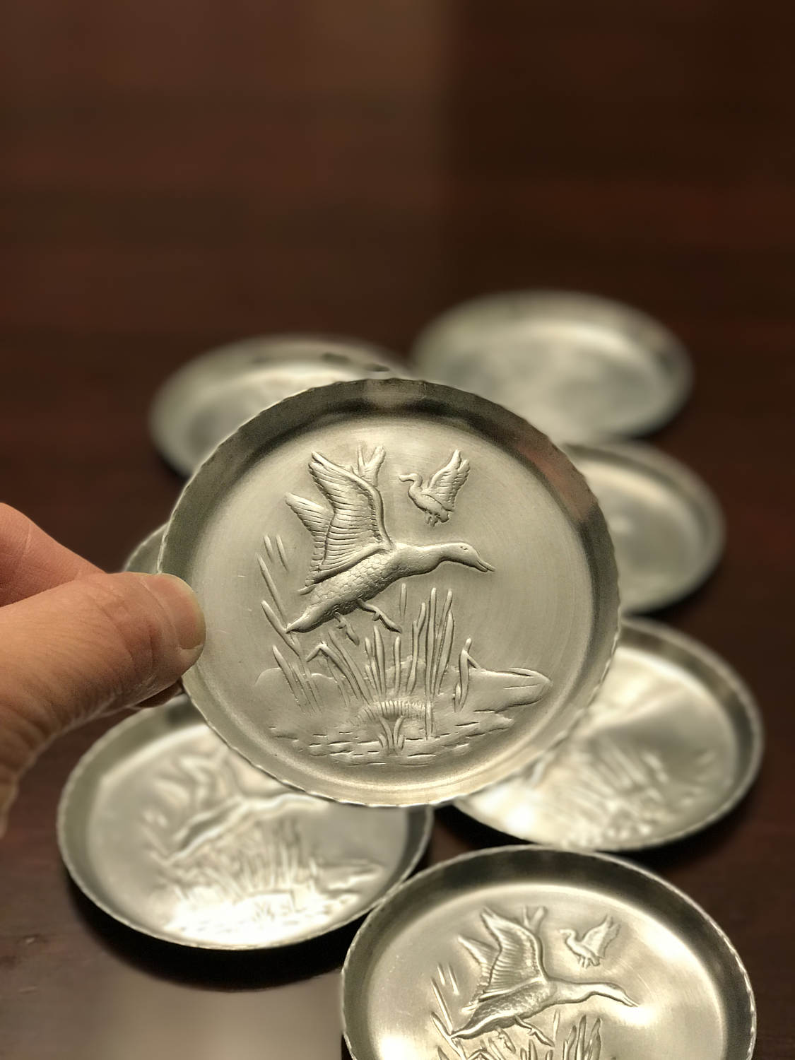 MidCentury Bird Coasters ~ set of Eight aluminum Duck coasters ~ office ...