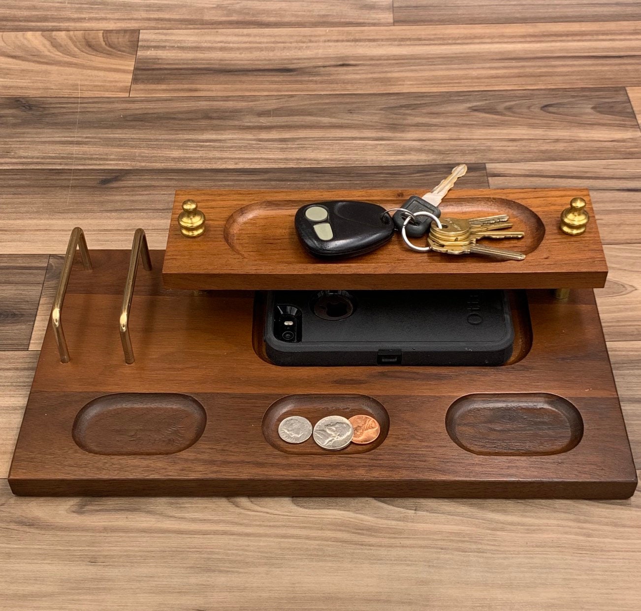 Vintage Dresser Valet walnut wood and brass organizer, Gift for Him ...