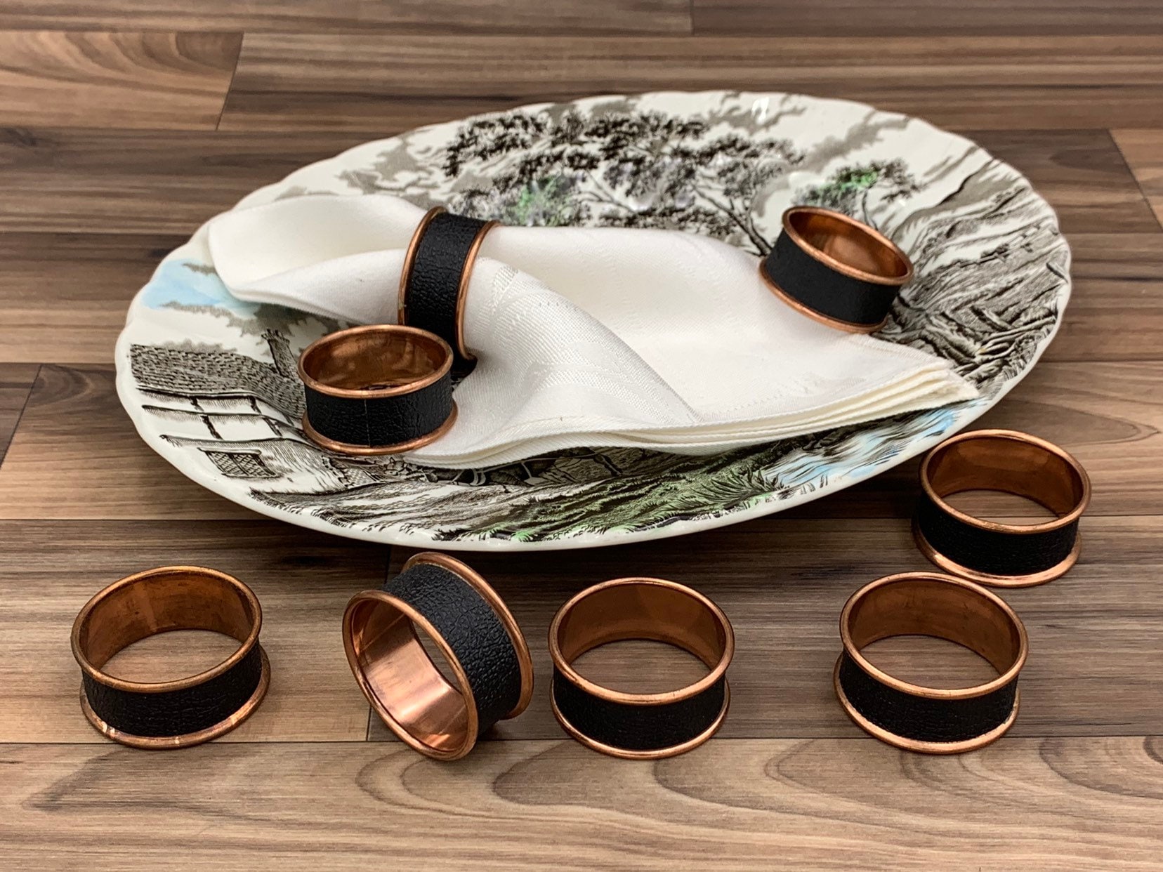 Vintage Napkin Rings, Rolled rim Copper and Black Napkin rings, 8 piece ...