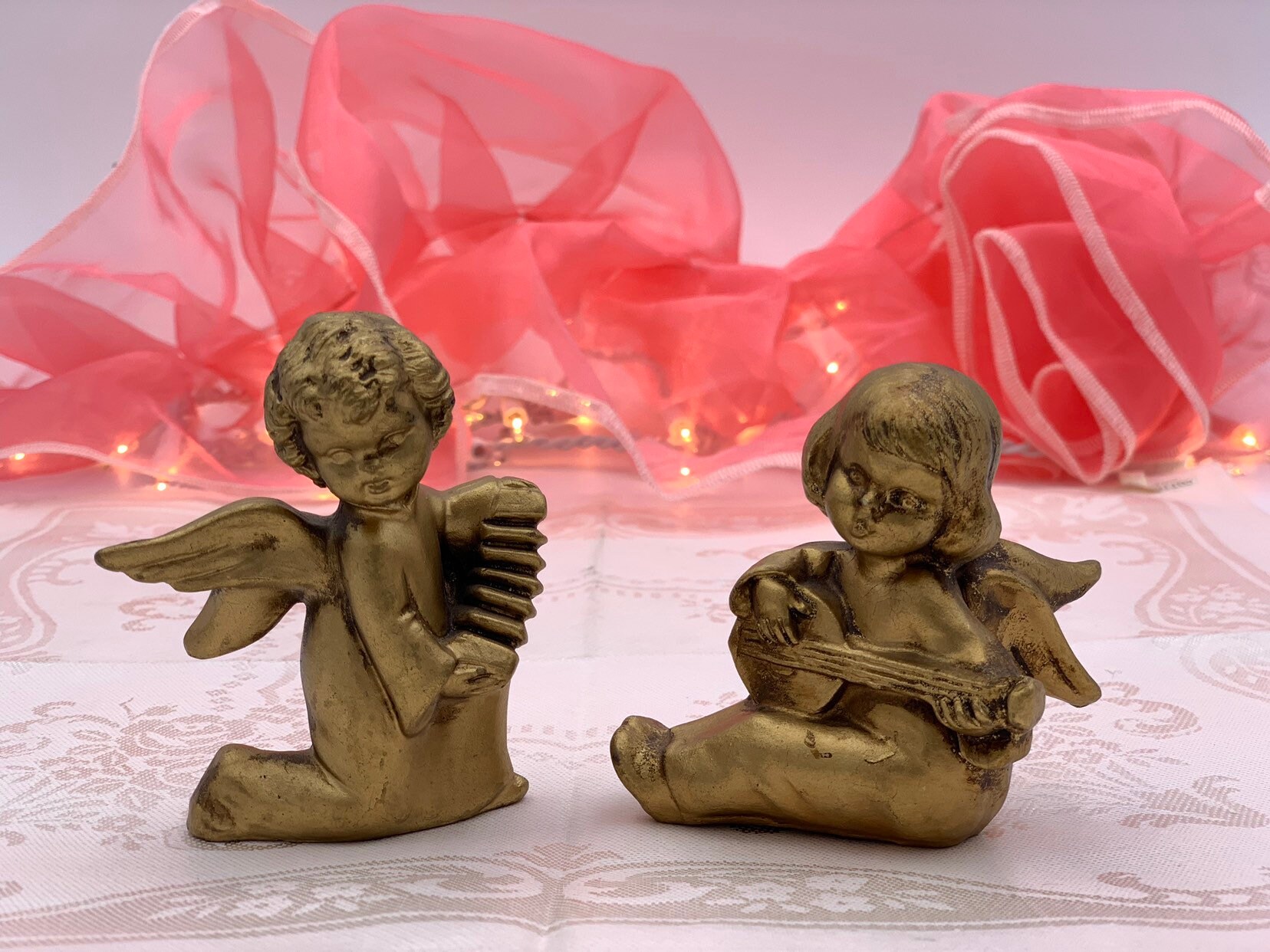 Vintage Gold Cherub figurines, Golden Angel figurines, Hollywood ...