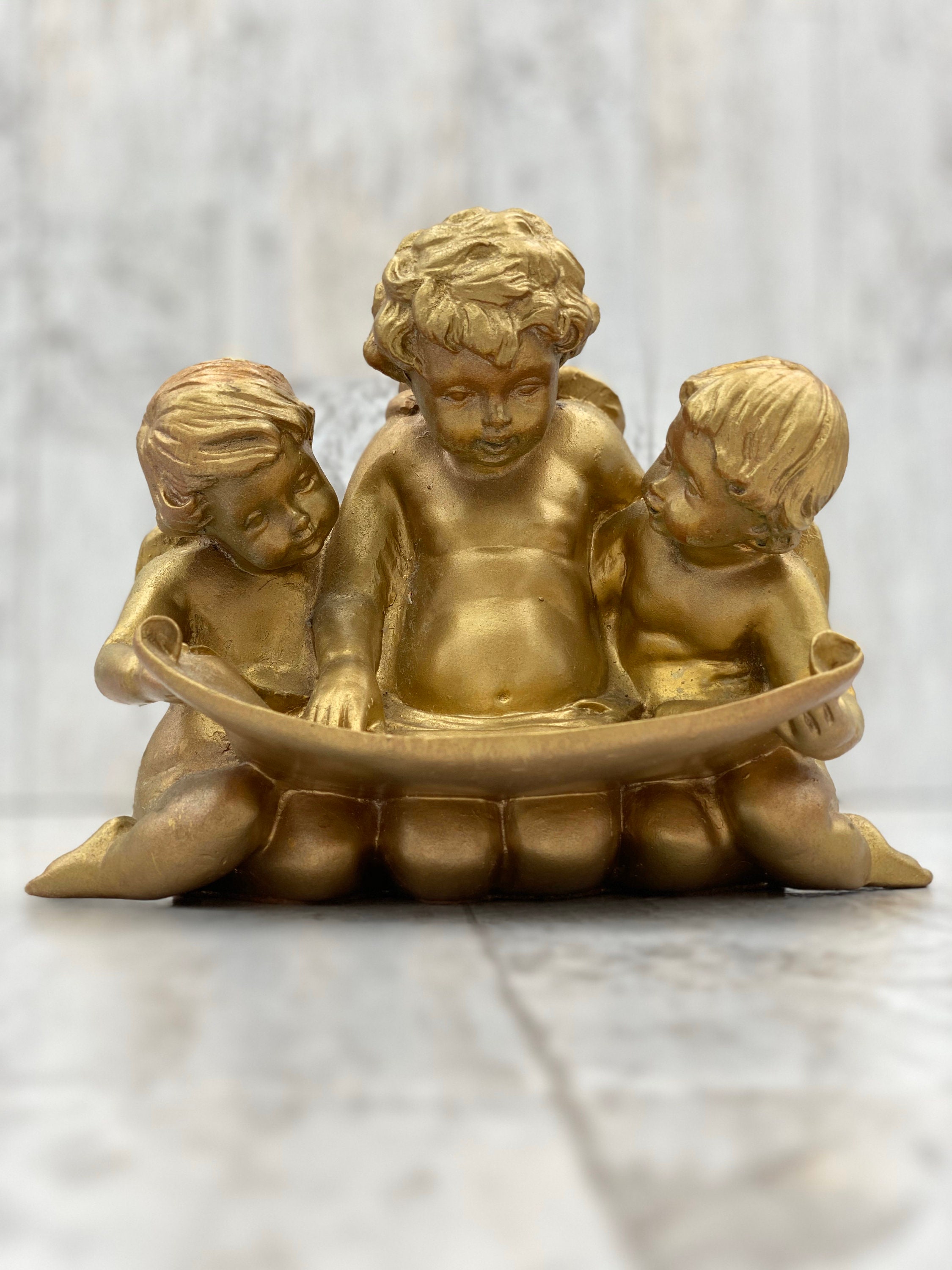Vintage Gold Cherubs, Golden Angels figurines, Trinket dish, Hollywood ...