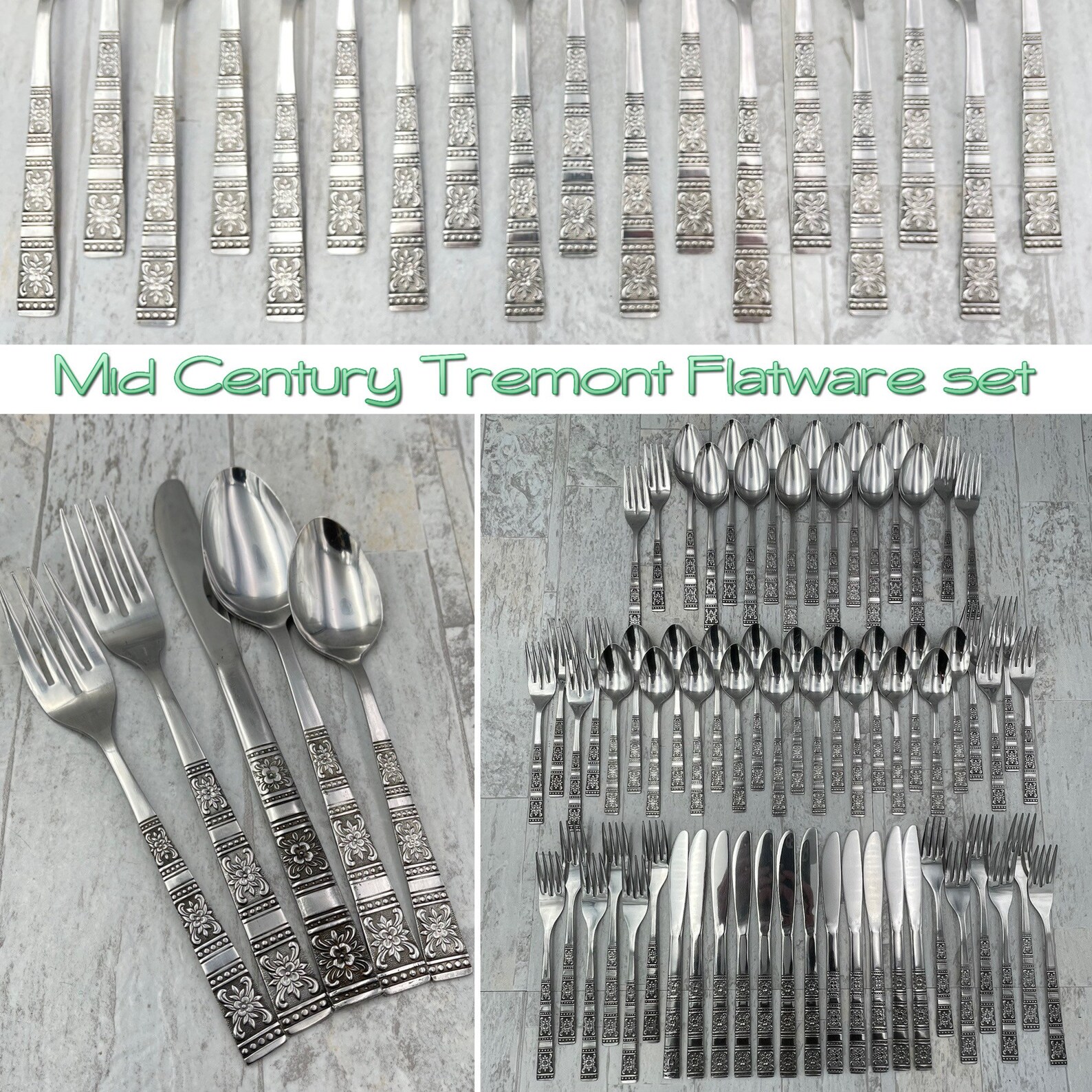 Vintage Flatware Set MCM Floral Stainless Silverware Tremont - Etsy