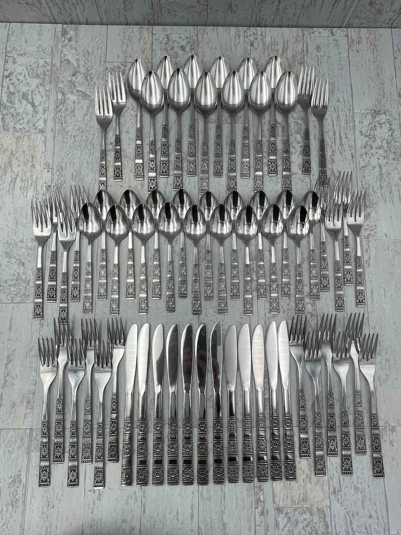 Vintage Flatware Set MCM Floral Stainless Silverware Tremont - Etsy