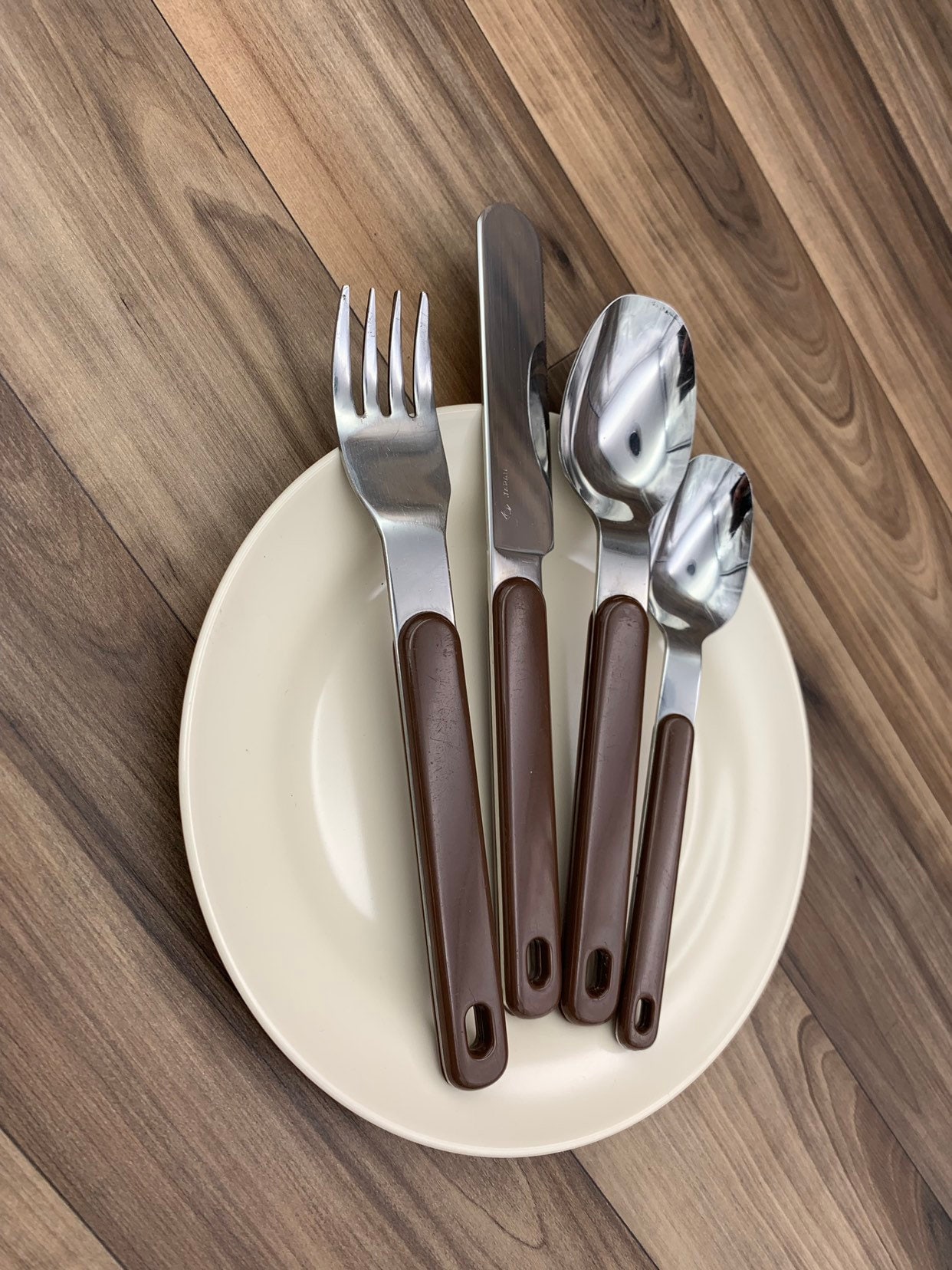Vintage Stainless Flatware set Chocolate Brown Plastic Handles ...