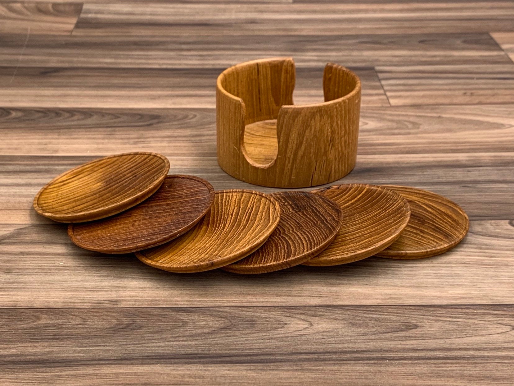 Vintage Teakwood Coasters with caddy Teak coaster set