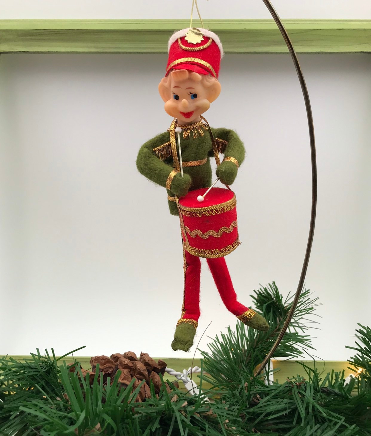 Vintage Pixie Elf with Drum Ornament, Christmas Elf Drum major, Elf ...