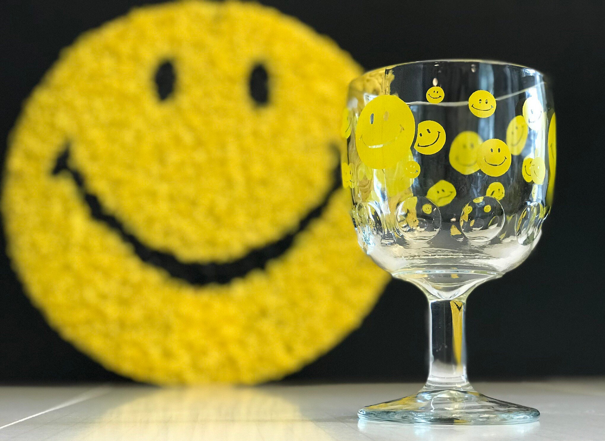 Smiley Face Glass, Vintage smile goblet, Smiley face Yellow, Cheery ...