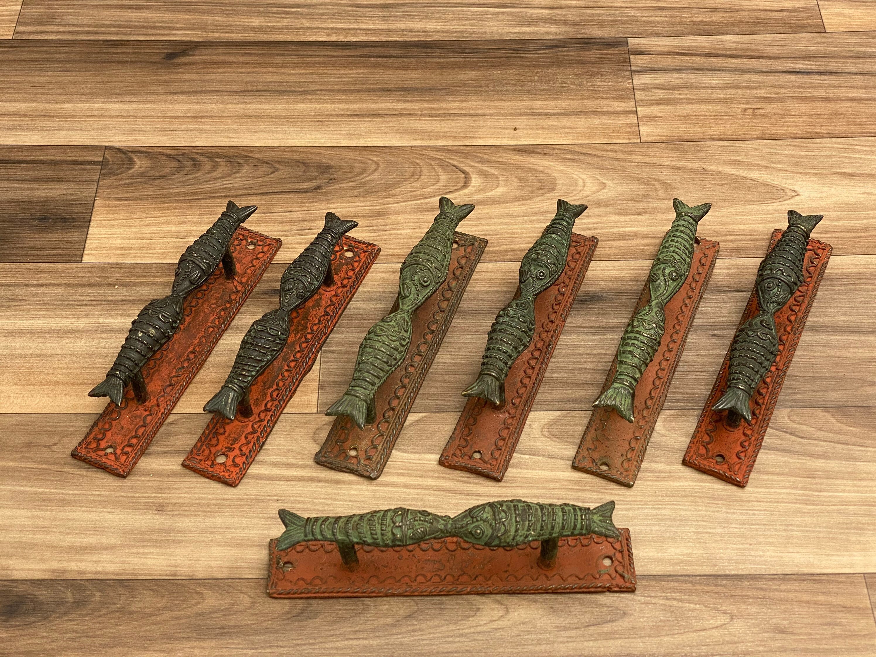Rustic Fish Drawer pulls, verdigris Nautical Cupboard door handles ...