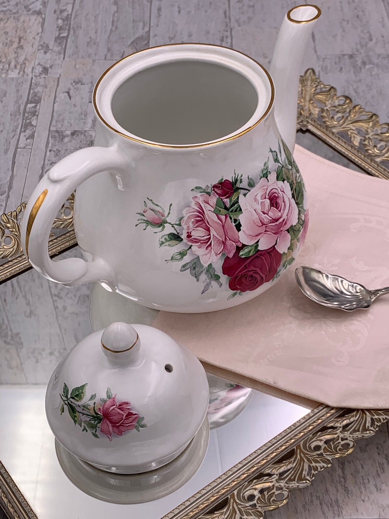 Vintage Rose Teapot, China teapot with Scripture, Pink Rose teapot, Tea ...