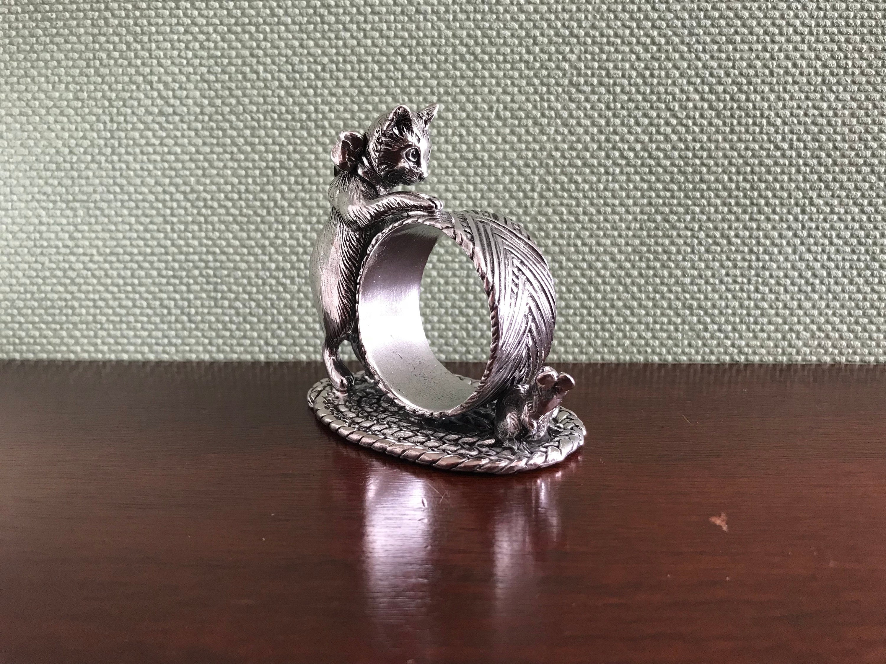 Figural Cat Napkin Ring, Reed and Barton Cat Napkin Ring, Designer ...