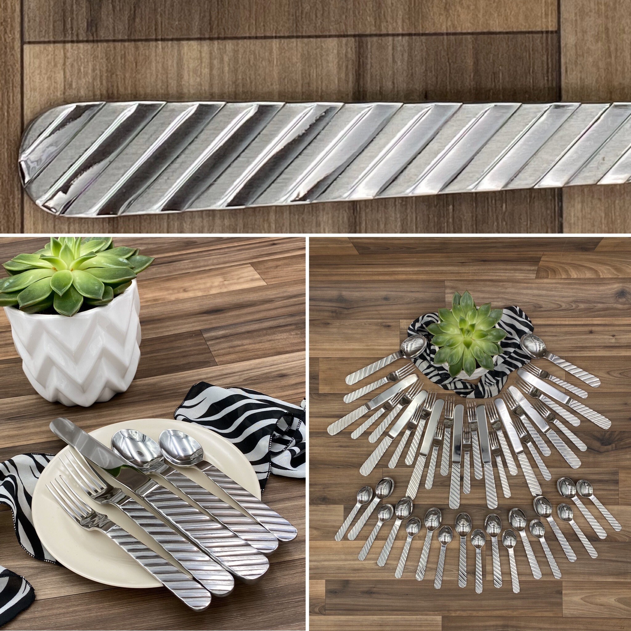MCM Flatware Set, Striped ZEBRA Silverware Set Vintage Crown Stanley ...