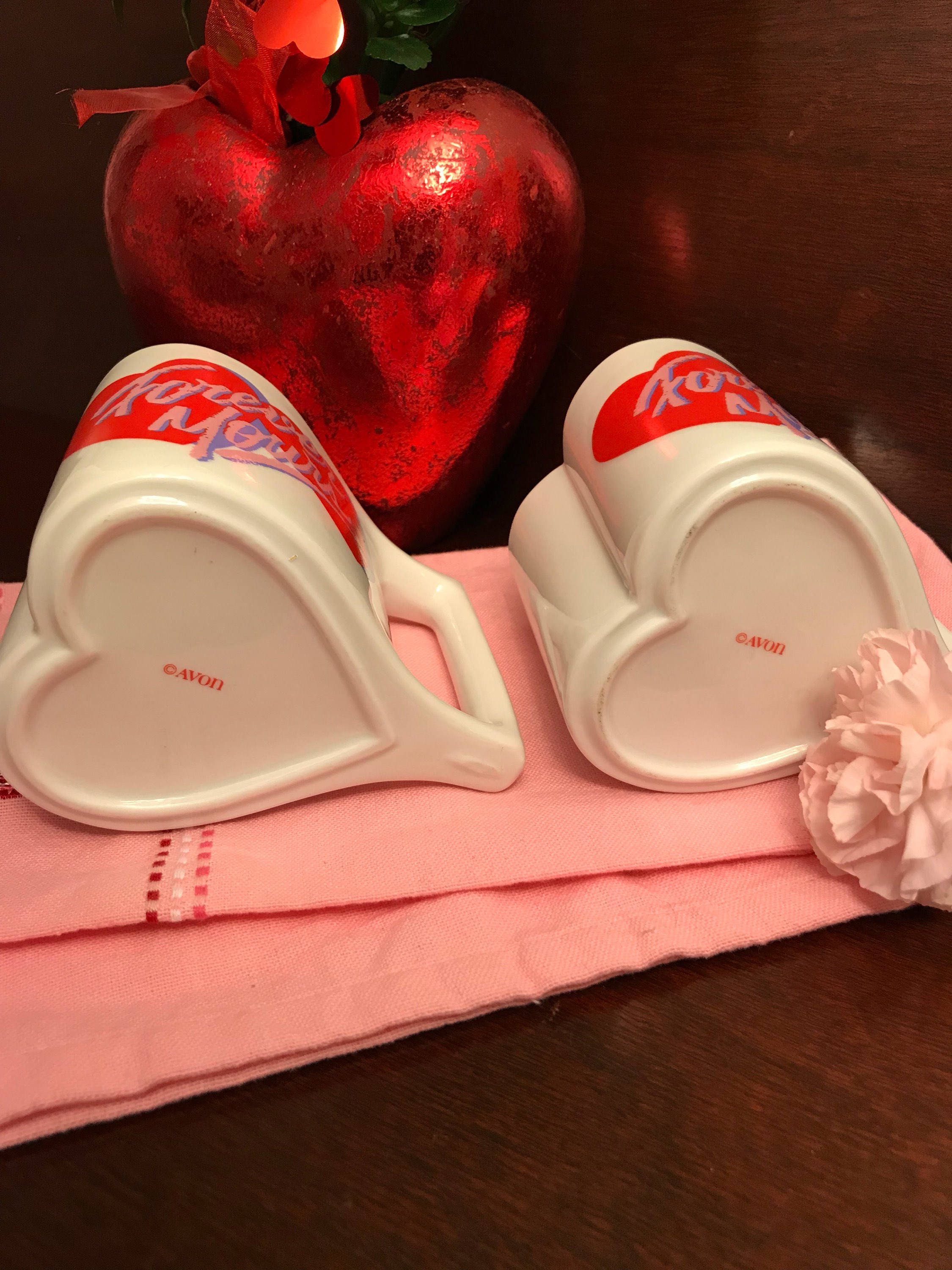 Vintage Heart Mugs, Forever Yours Mugs, Heart shaped Mugs, Avon Heart ...