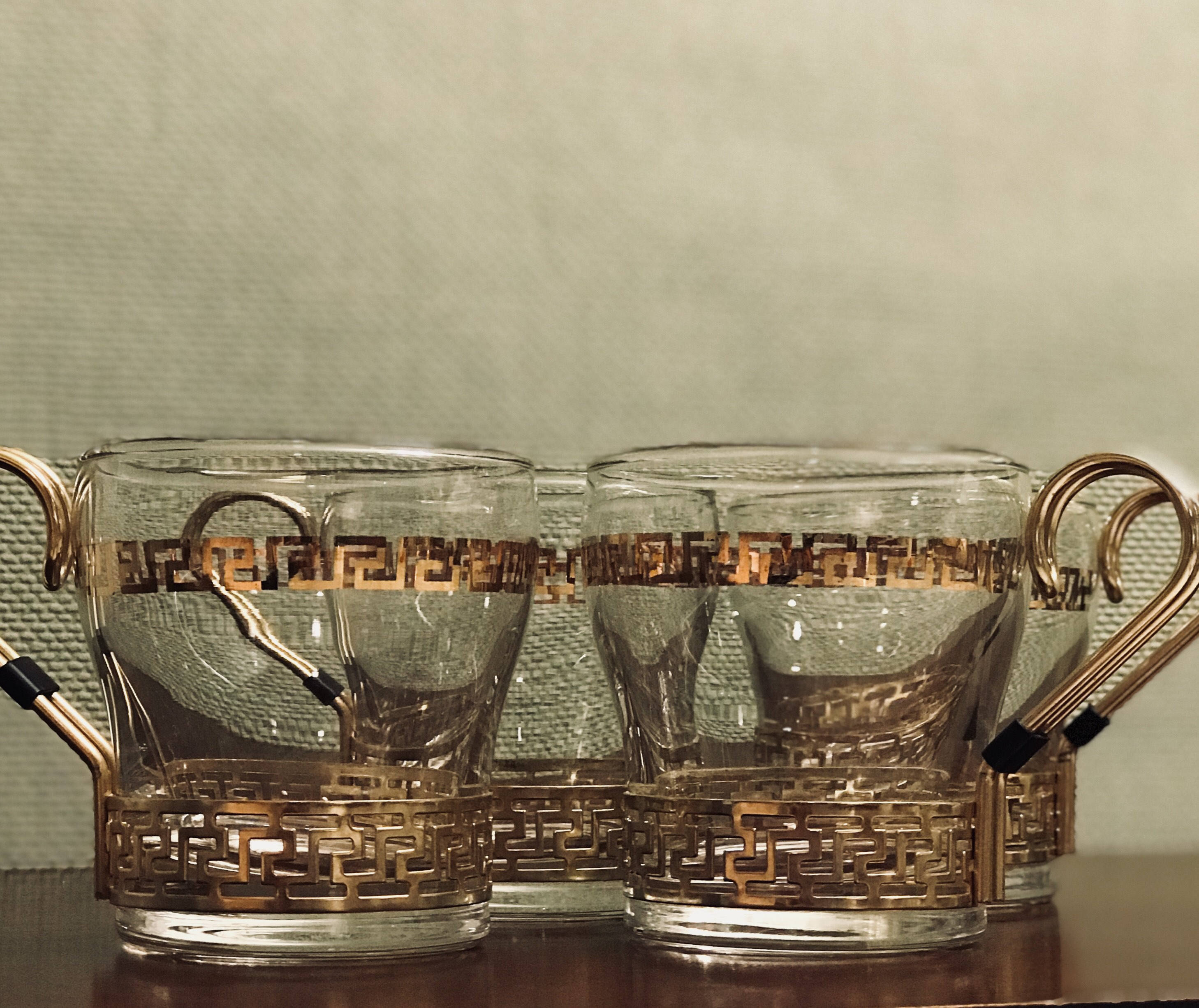 Mid Century Modern Mugs, Continental Greek Key Drinkware, Vintage ...