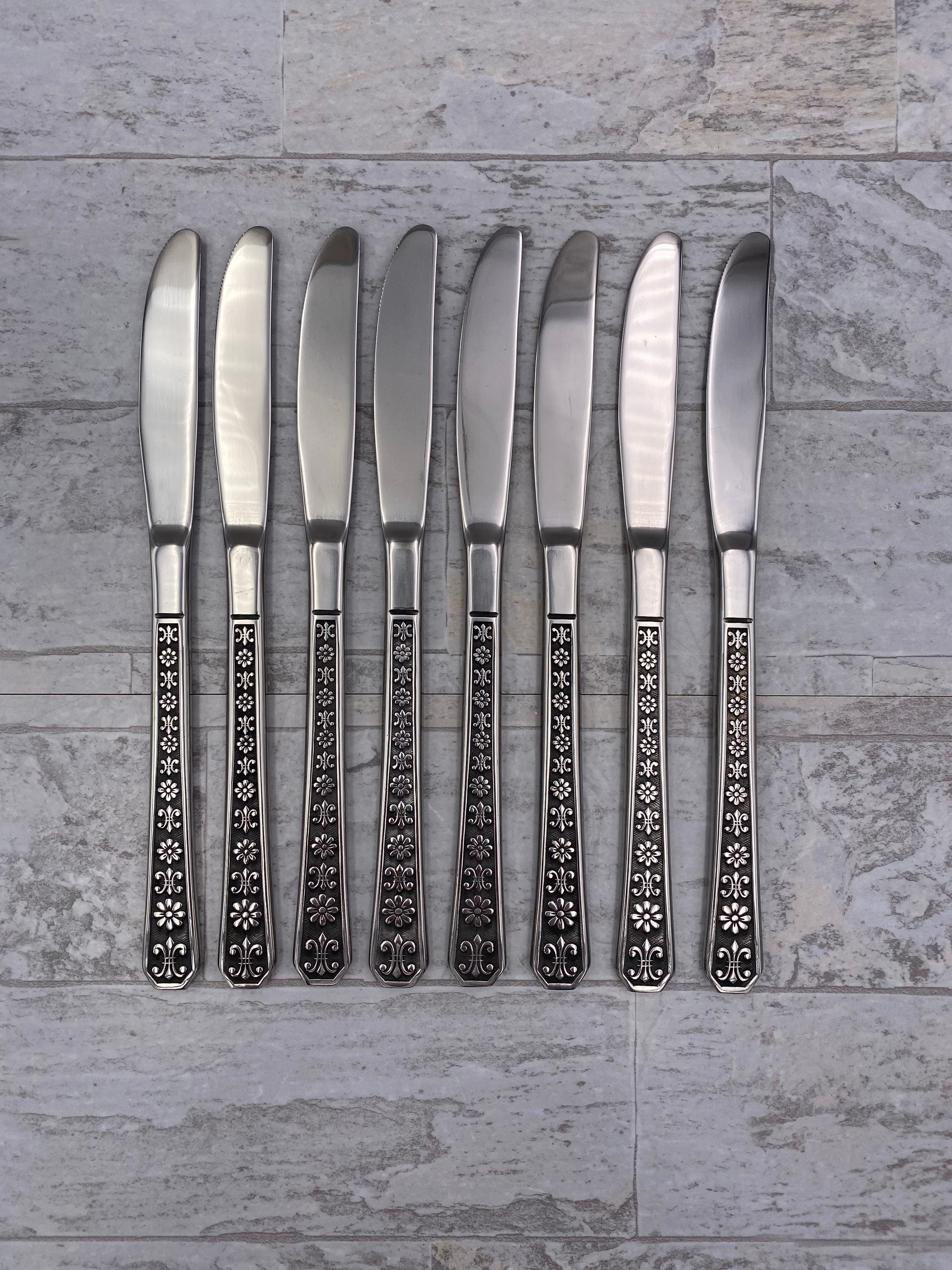 Mid Century Stainless Flatware set Florenz by Interpur Floral handle ...