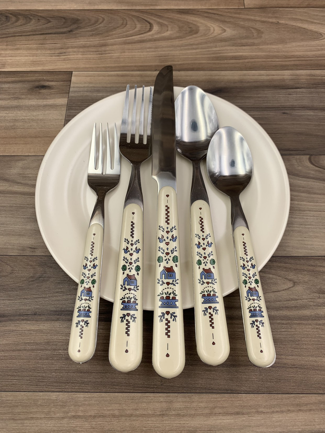 Folk Art Flatware set Stainless Steel with Plastic Handles, Country ...