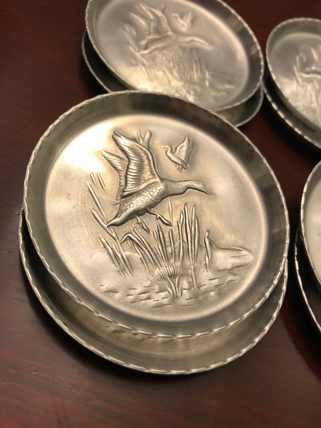 MidCentury Bird Coasters ~ set of Eight aluminum Duck coasters ~ office ...